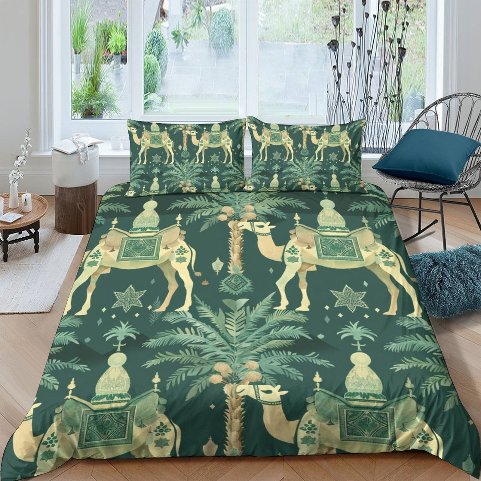 Bedding Set Camel Castle Palm Printed Comforter Cover Set Teen Adult ...