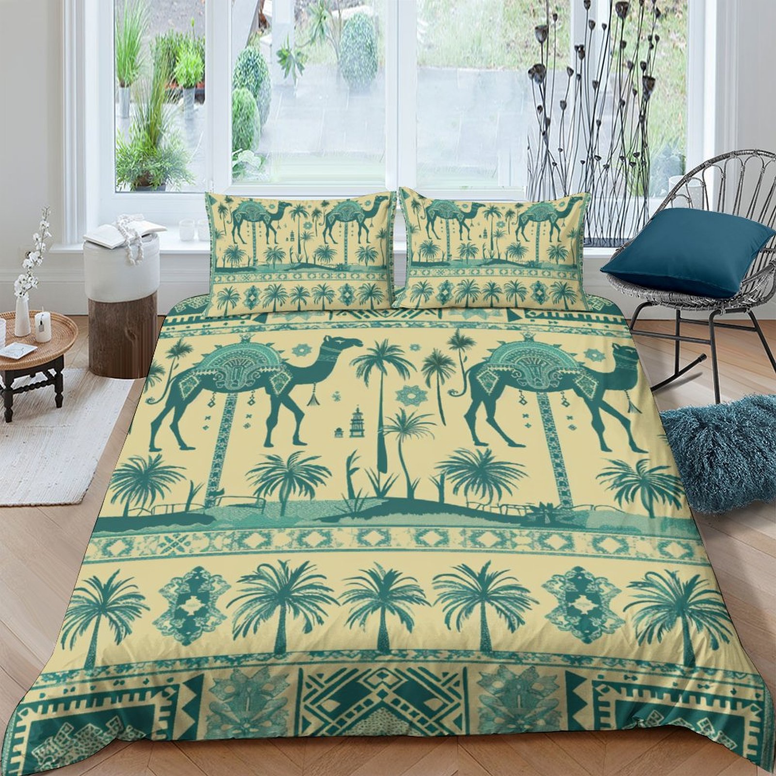 Bedding Set Camel Castle Palm Printed Comforter Cover Set Teen Adult ...