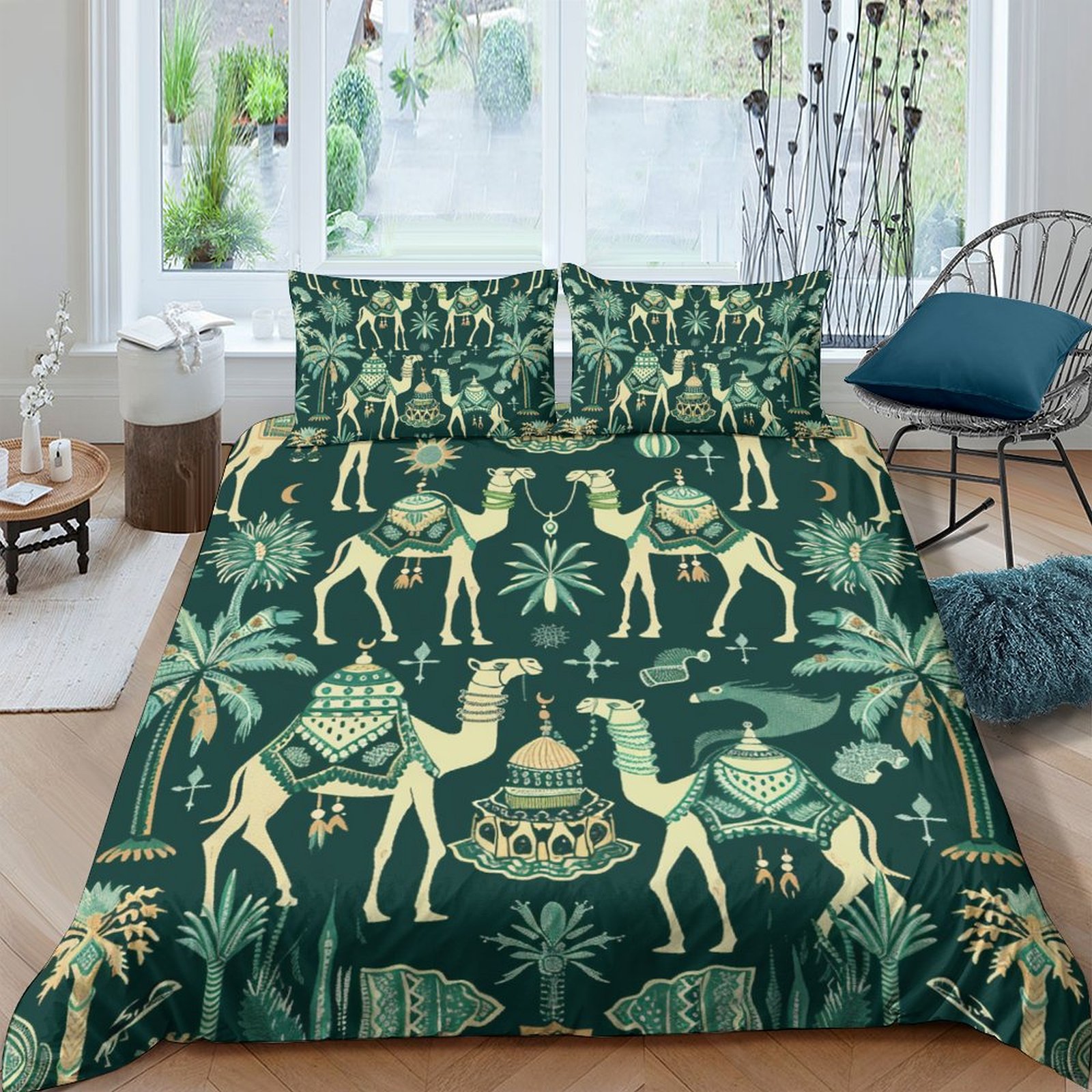 Bedding Set Camel Castle Palm Printed Comforter Cover Set Teen Adult Green Bedroom Decor,Queen ...
