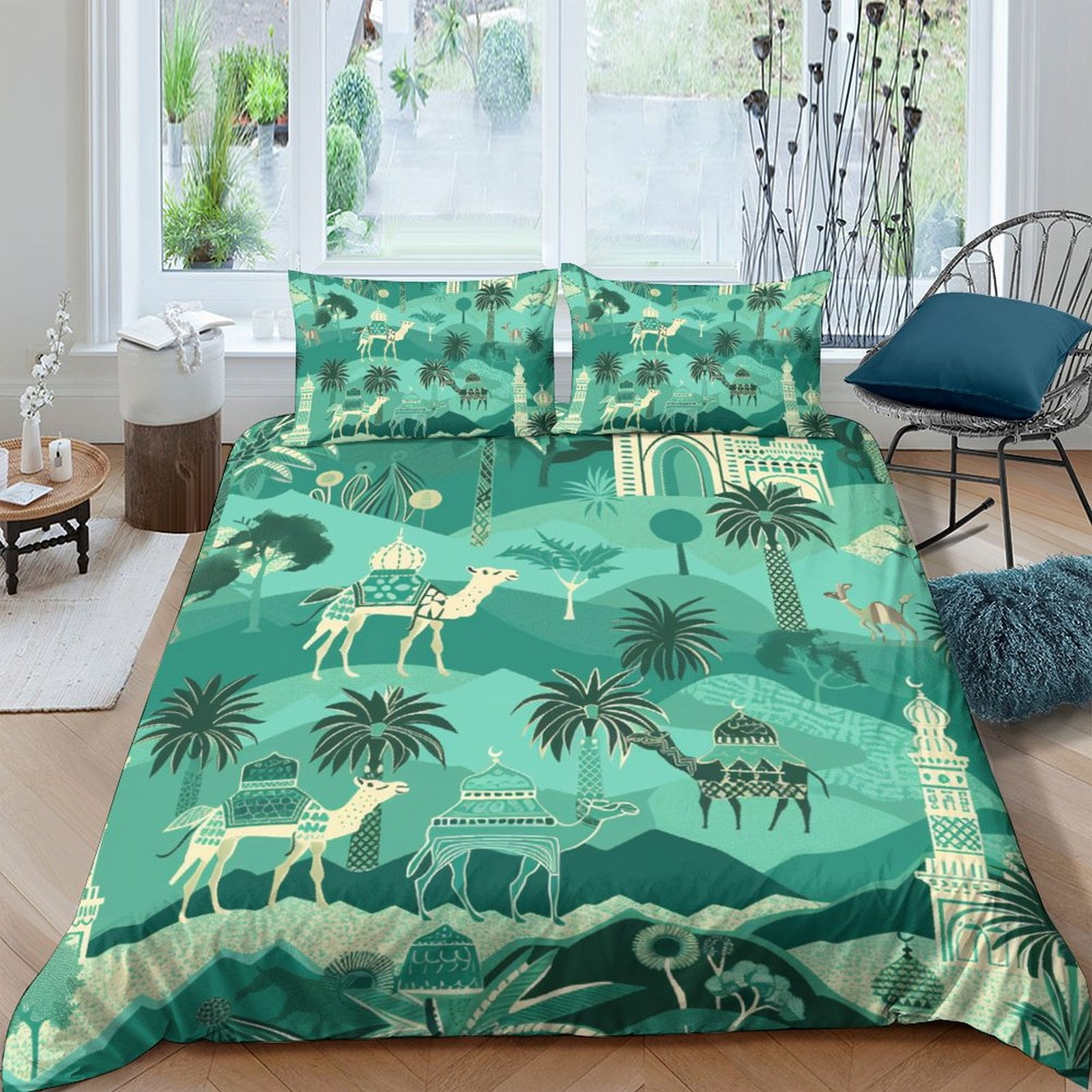 Bedding Set Camel Castle Palm Printed Comforter Cover Set Teen Adult ...