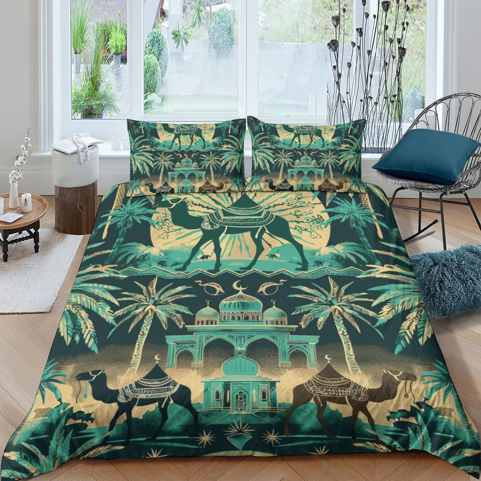 Bedding Set Camel Castle Palm Printed Comforter Cover Set Teen Adult ...