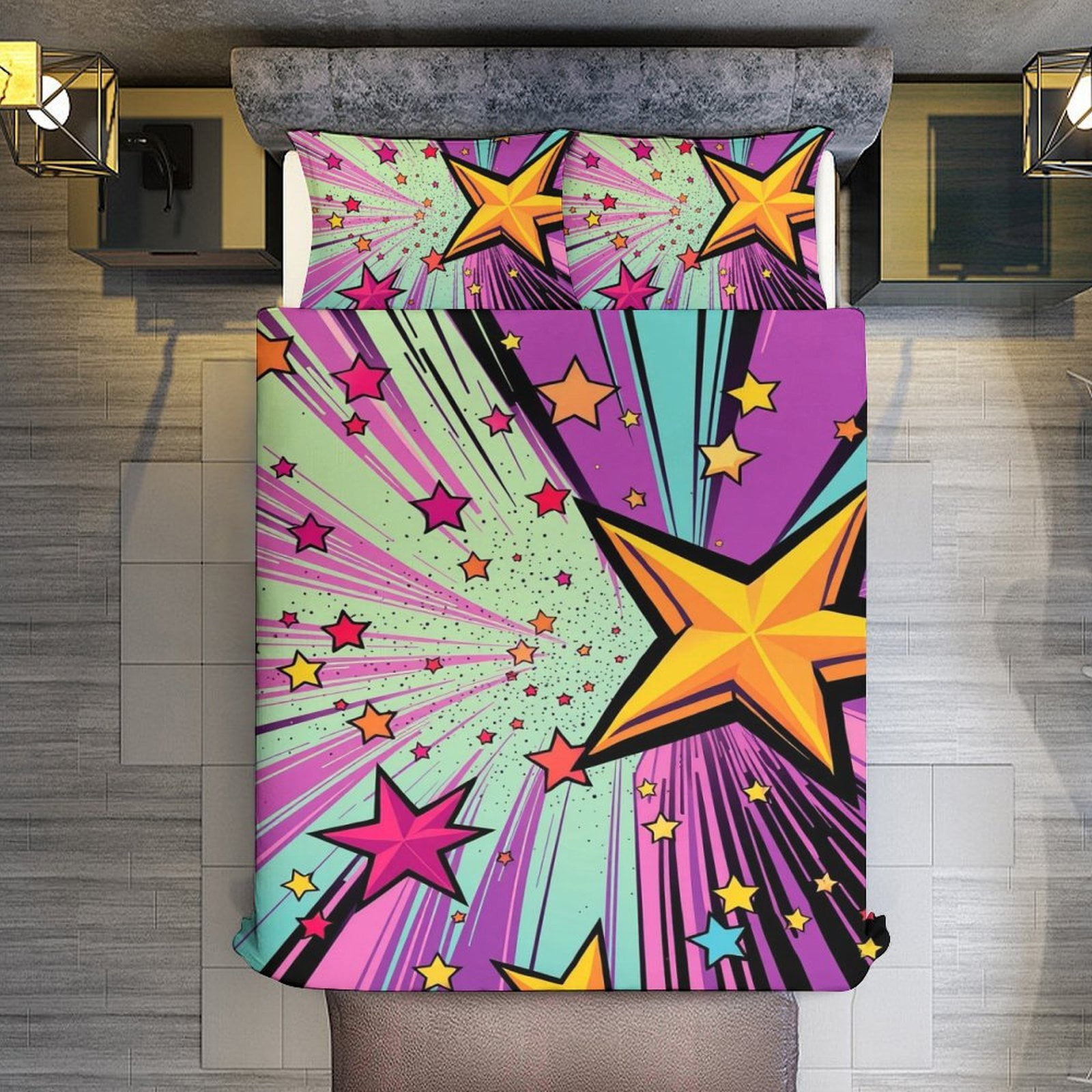 Bedding Set Colored Stars Duvet Cover Pillowcase Bedroom Decoration ...