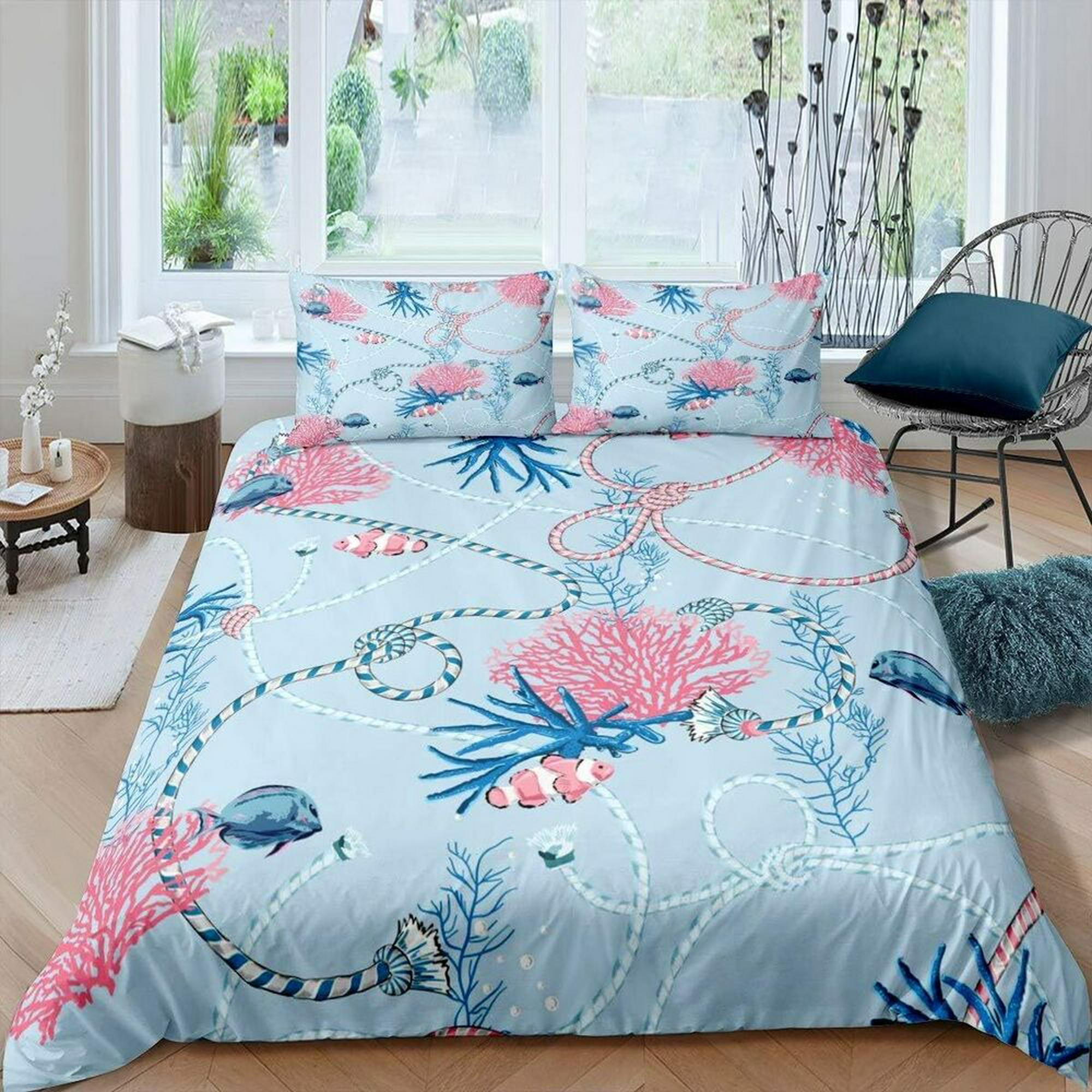 Bedding Set Coral Duvet Cover Ocean Marine Comforter Cover - Walmart.com
