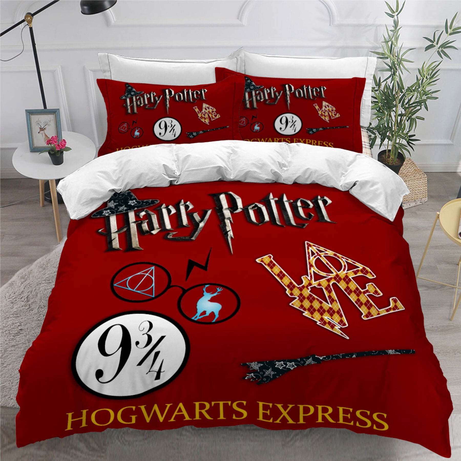 Bedding Set Crimson Design with Platform 9 3 4 Stag & Wand Perfect for ...