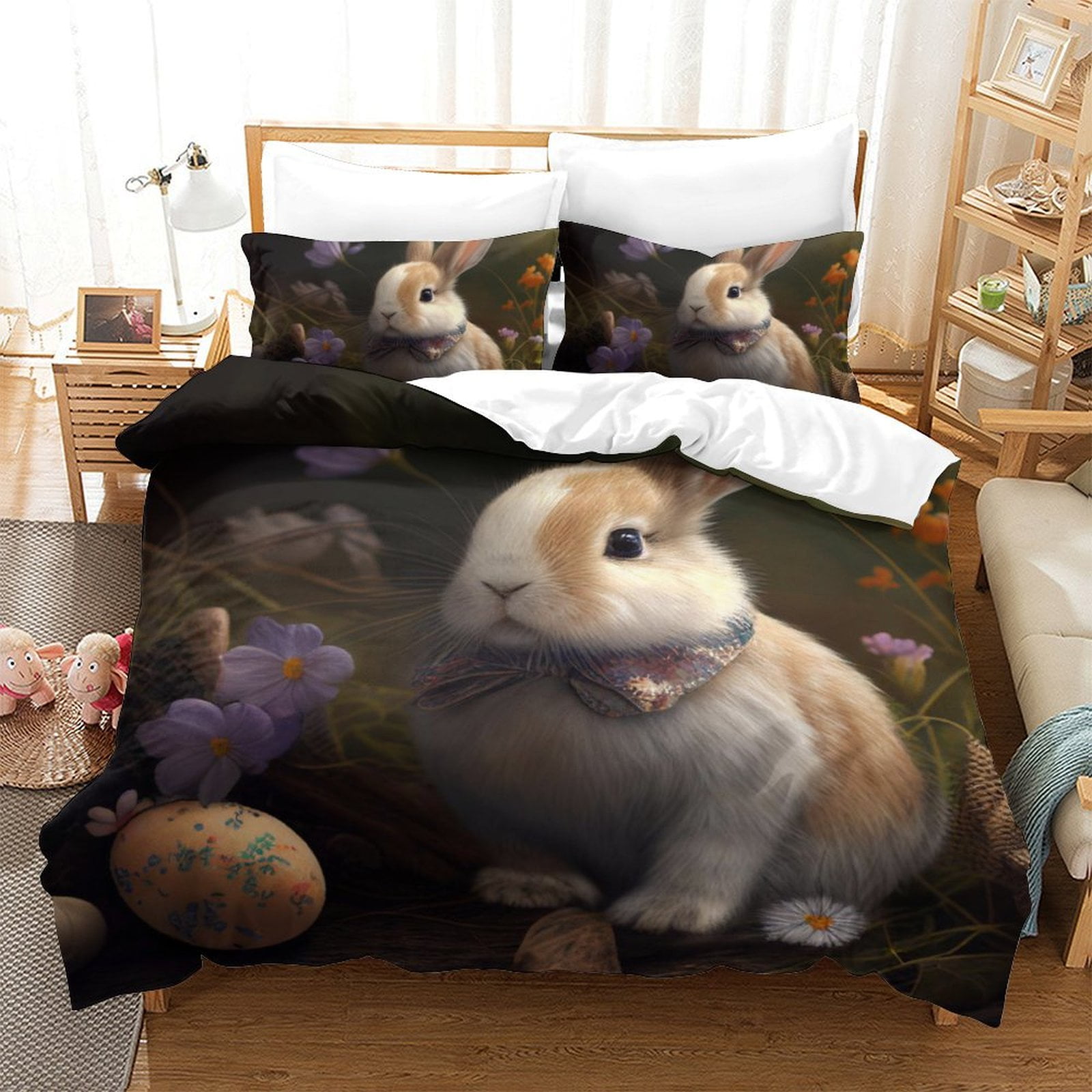 Bedding Set Cute Bunny Printed Comforter Cover Pillowcase Kids Adult ...