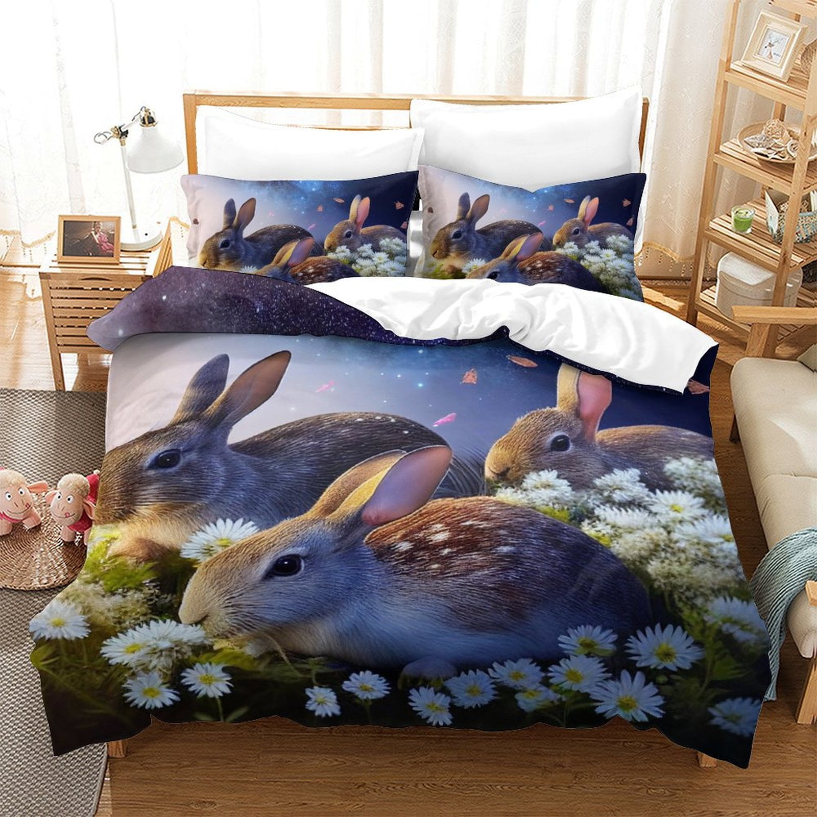 Bedding Set Cute Bunny Printed Comforter Cover Pillowcase Kids Adult ...