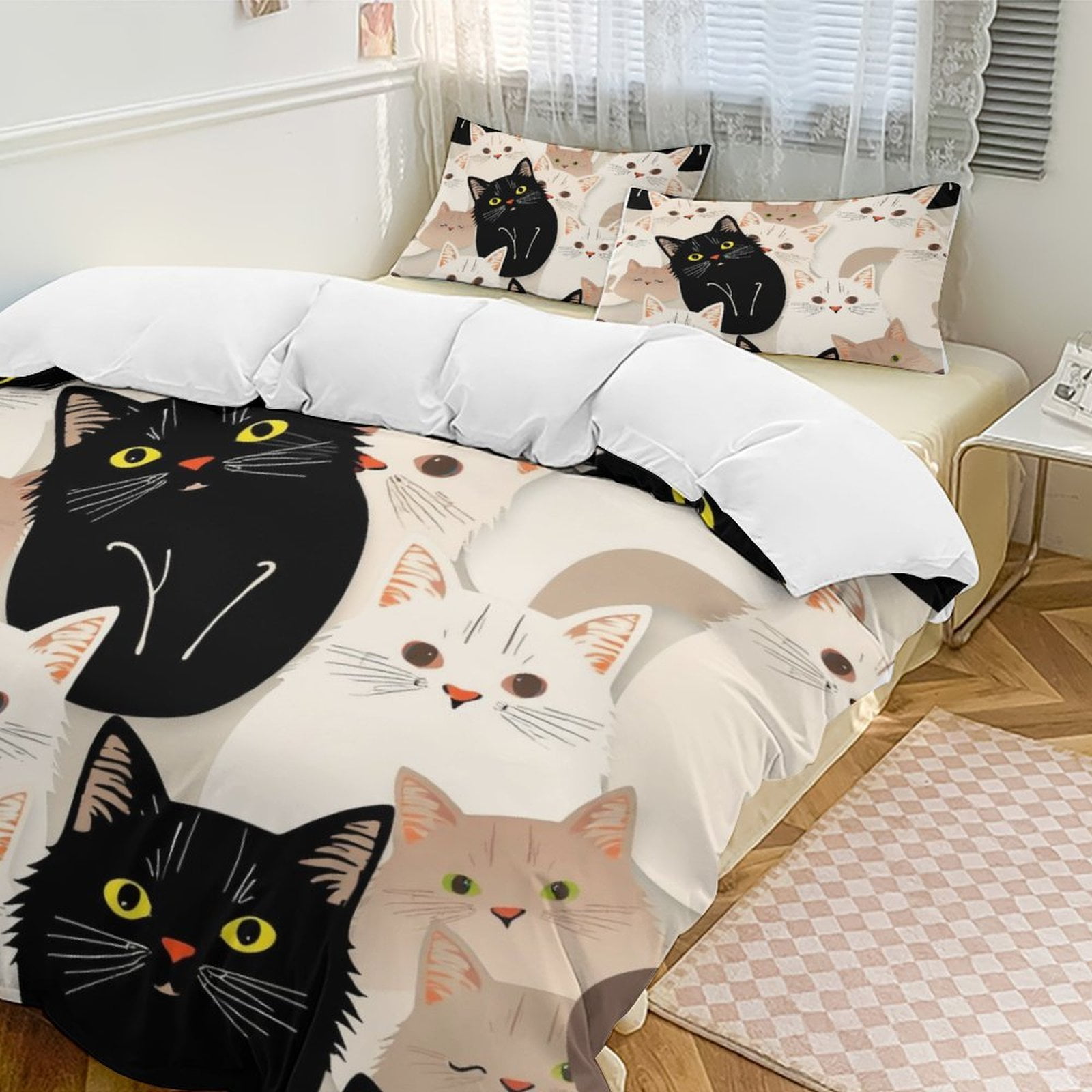 Bedding Set Cute Fluffy Cats Bat Duvet Cover Set Comforter Cover Ultra ...