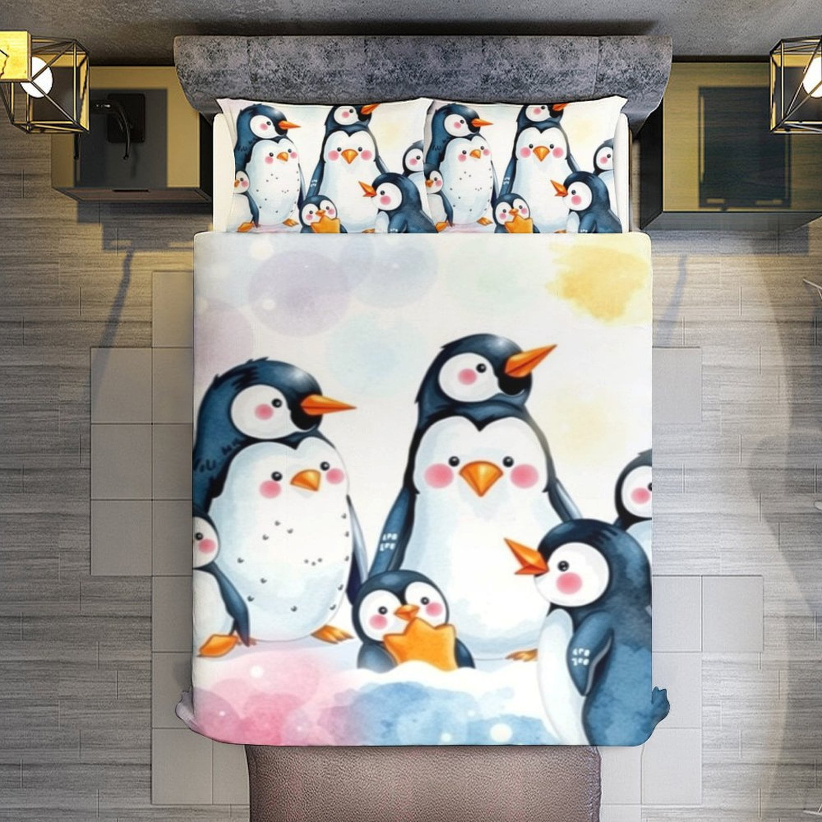 Bedding Set Cute Penguin Duvet Cover Pillowcase Bedroom Decoration ...