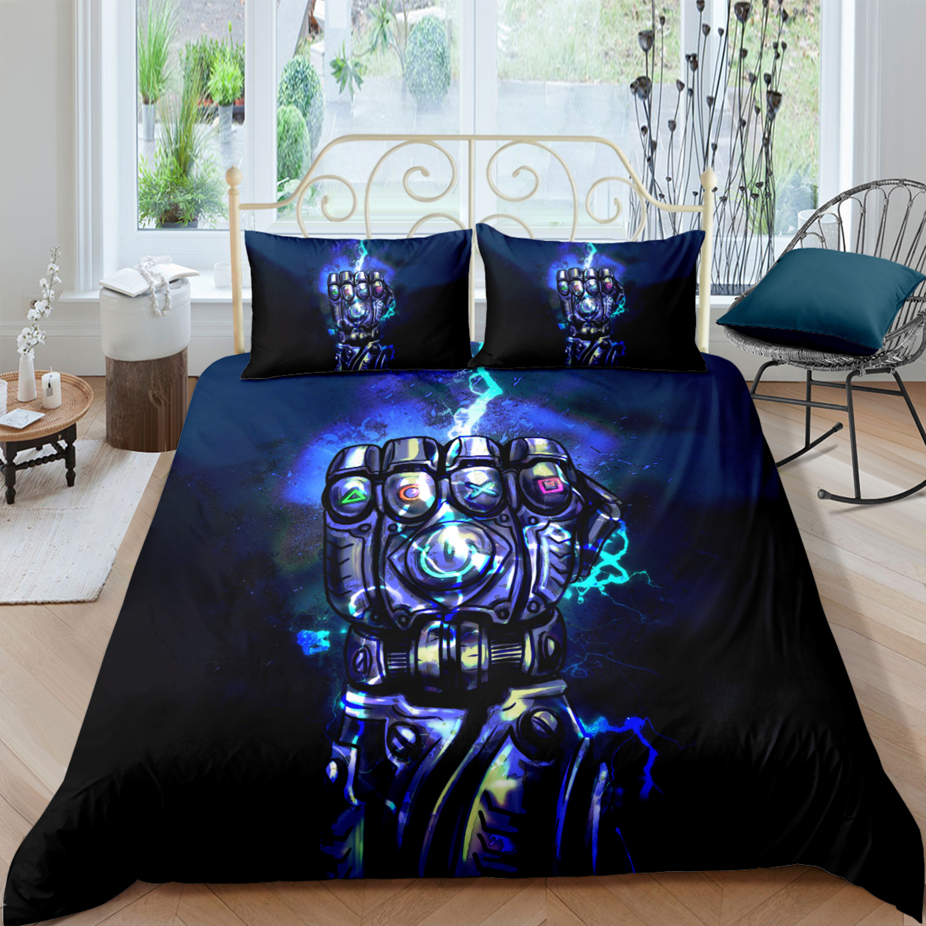 Bedding Set Dark Navy Blue with Vibrant & Energy Design - Bold Graphic ...