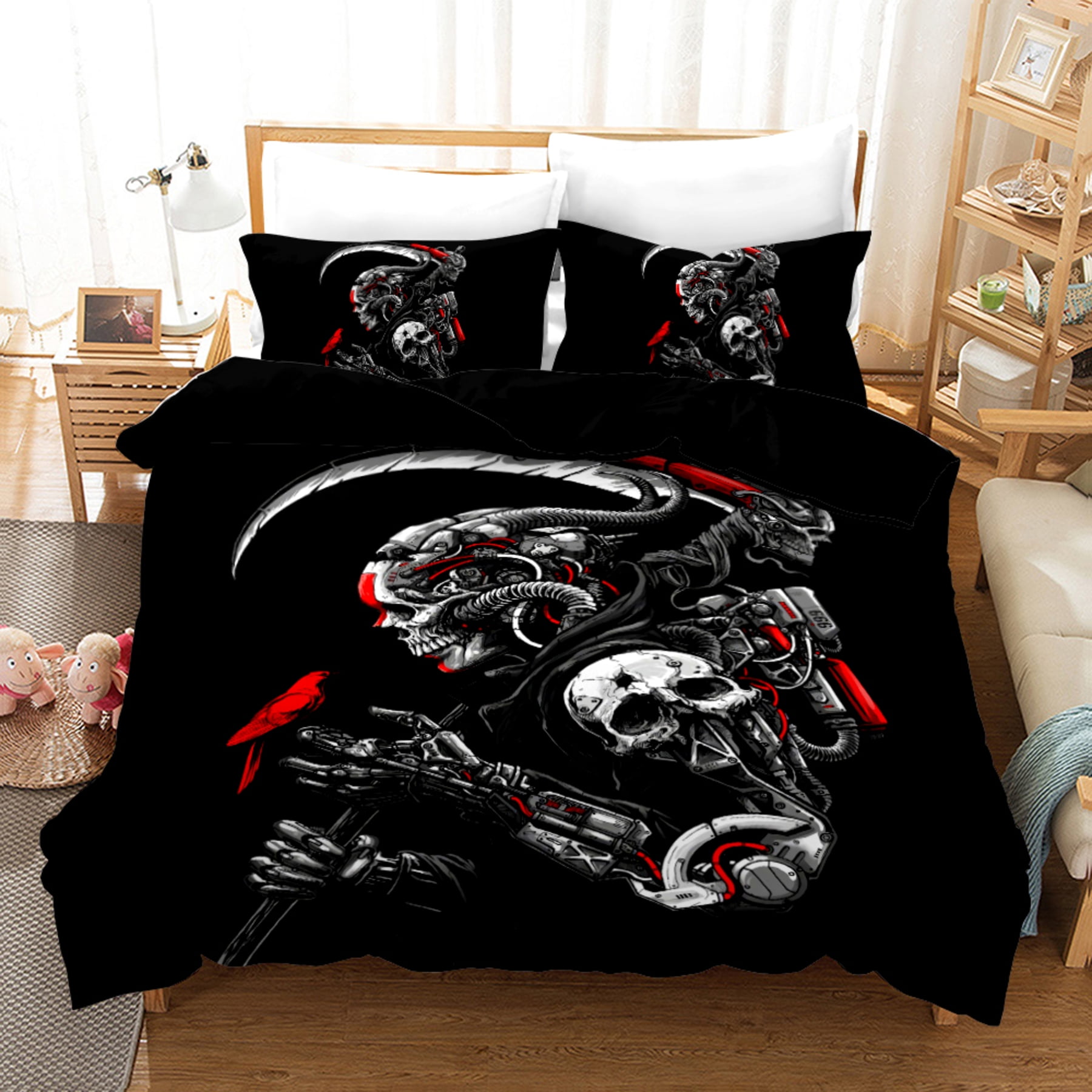 Bedding Set Dark Themed Comforter with Red Accents & Matching Pillows ...