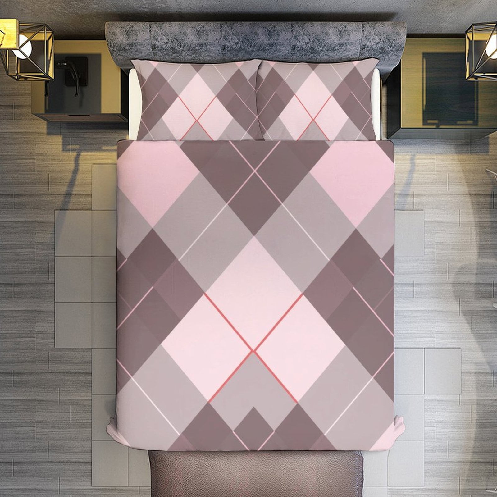 Bedding Set Diamond Grid Duvet Cover Pillowcase Bedroom Decoration ...