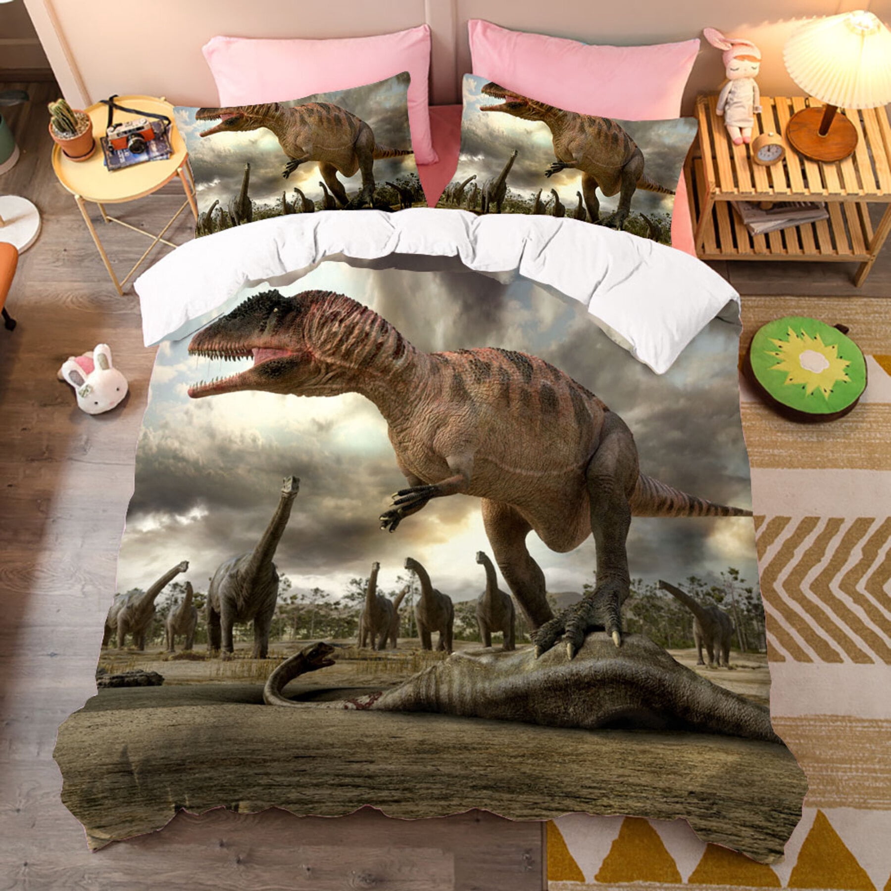 Bedding Set Dramatic Theropod vs Sauropod Design Stormy Sky - Walmart.com