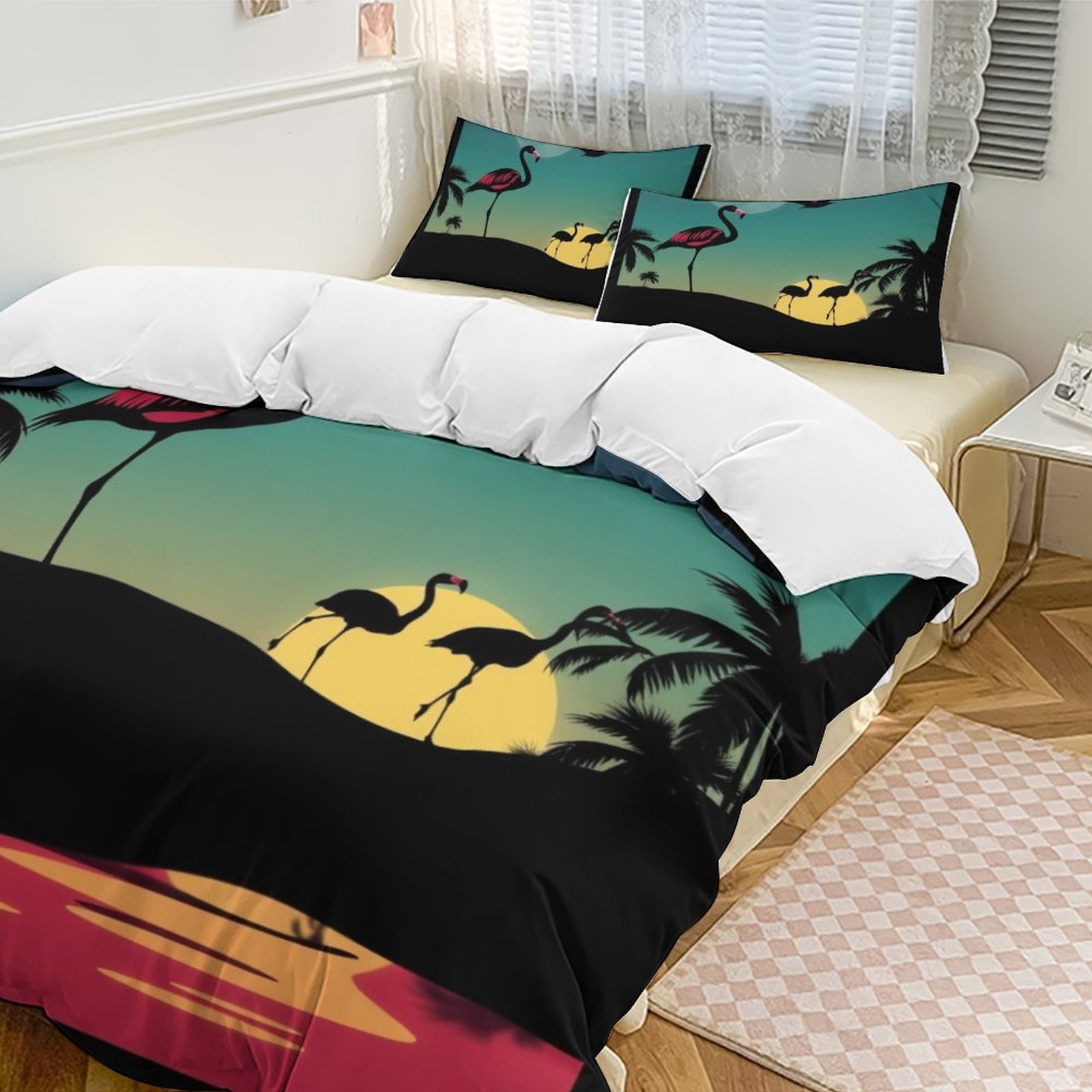 Bedding Set Flamingo Sunset Paradise Bat Duvet Cover Set Comforter ...