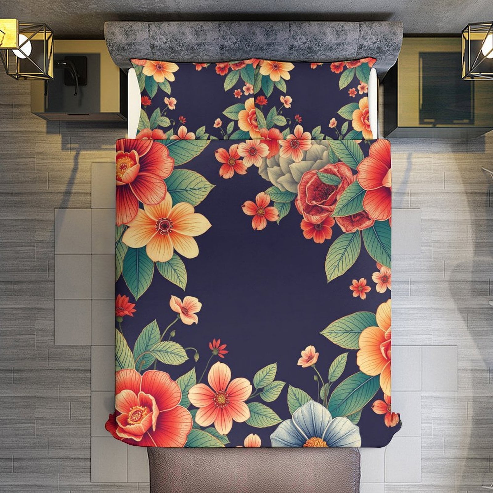 Bedding Set Floral Frame Design Duvet Cover Pillowcase Bedroom ...