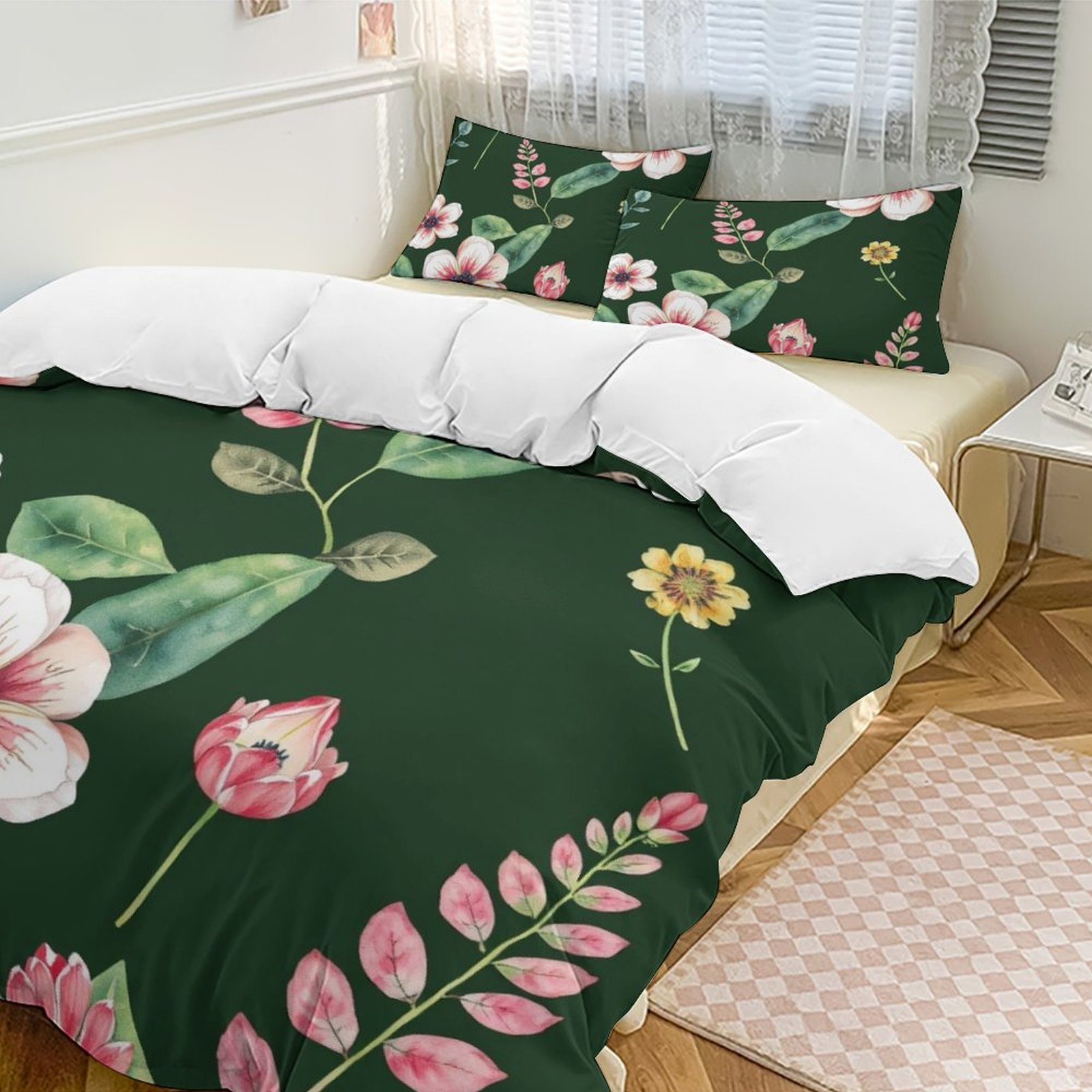 Bedding Set Floral Green Pattern Bat Duvet Cover Set Comforter Cover ...
