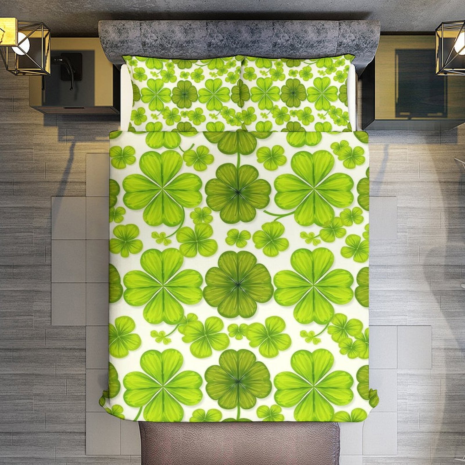 Bedding Set Green Clover Pattern Duvet Cover Pillowcase Bedroom ...