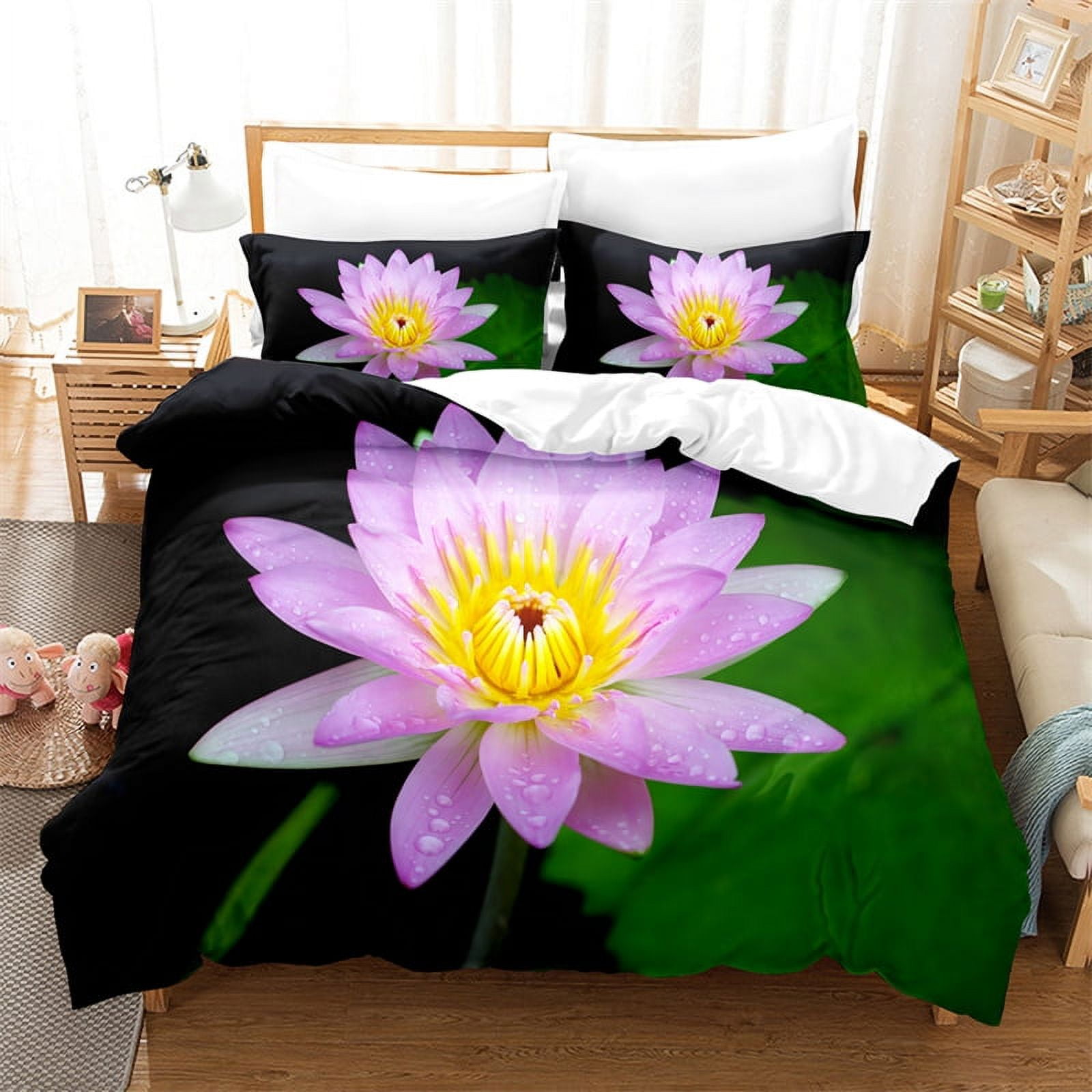 Bedding Set Green Leaf Lotus Duvet Cover High-grade Comforter Bedding ...
