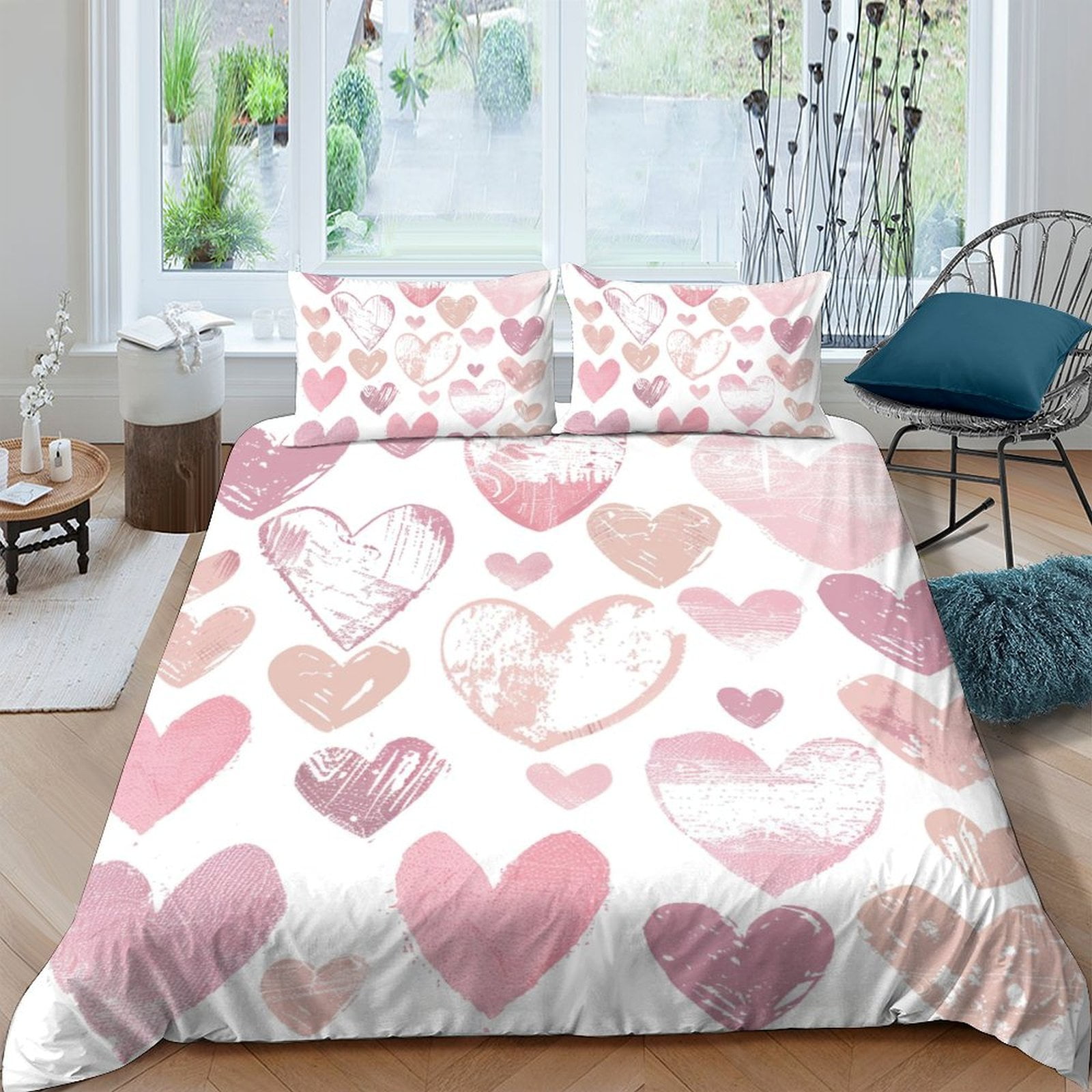 Bedding Set Heart Shaped Pattern Printing Duvet Cover Set Kids Girls ...