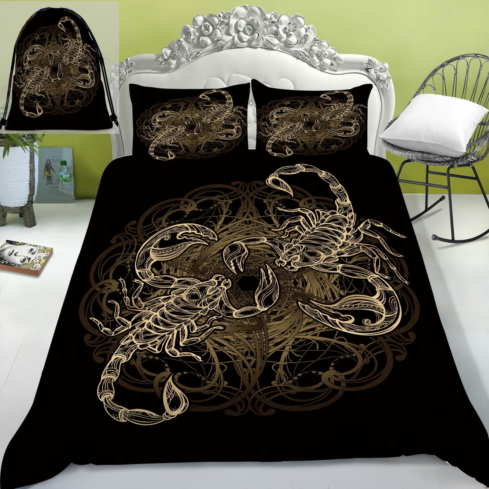 Bedding Set Home Bedding 3D Golden Scorpion Pattern Duvet Cover Set Bed ...
