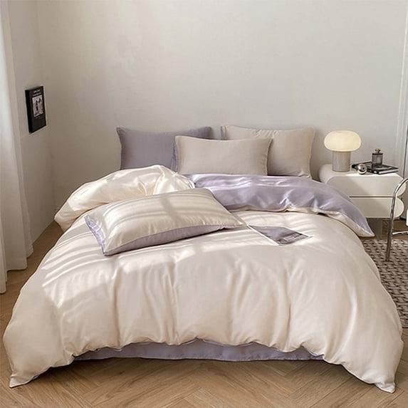 Bedding Set,Ice Silk Sheets,4 Piece Solid Color Cooling Breathable Bed ...