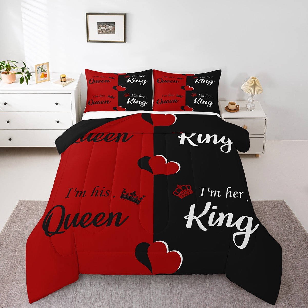 His And Hers Bedding Set King And Queen Crown Comforter Set For Couple ...