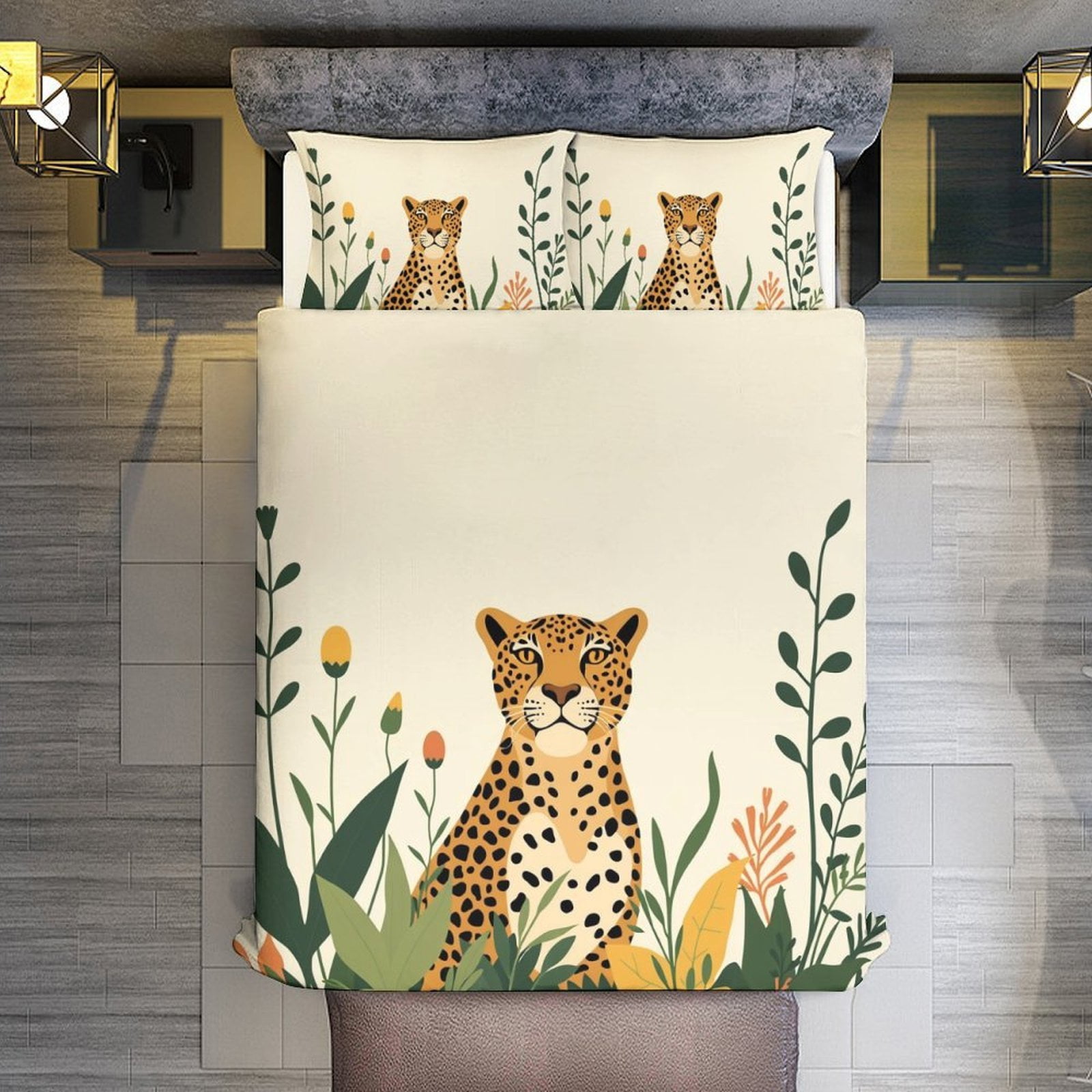 Bedding Set Leopard Jungle Flowers Duvet Cover Pillowcase Bedroom ...