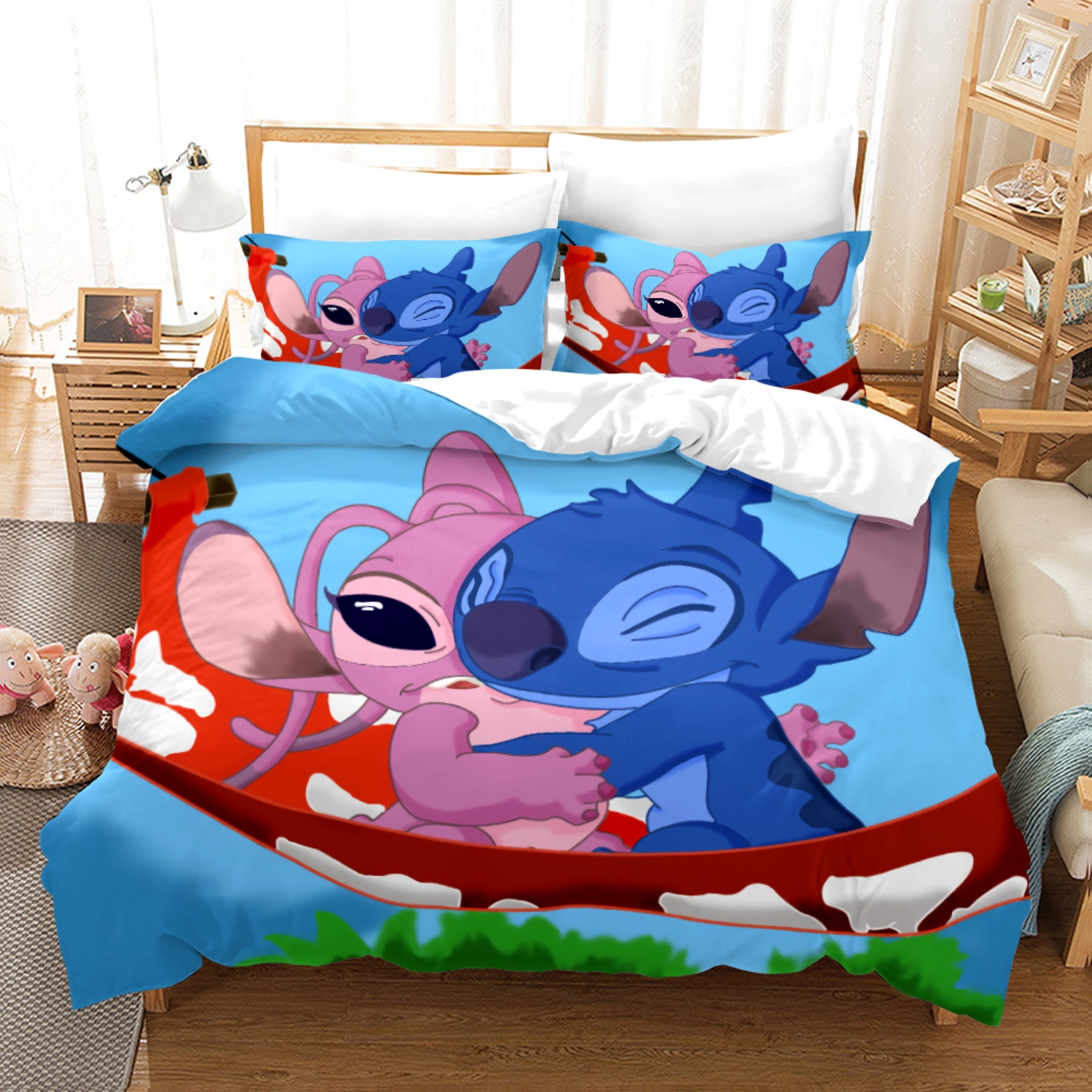 Bedding Set Light Blue Duvet Cover & Pillowcases Angel Design Whimsical ...