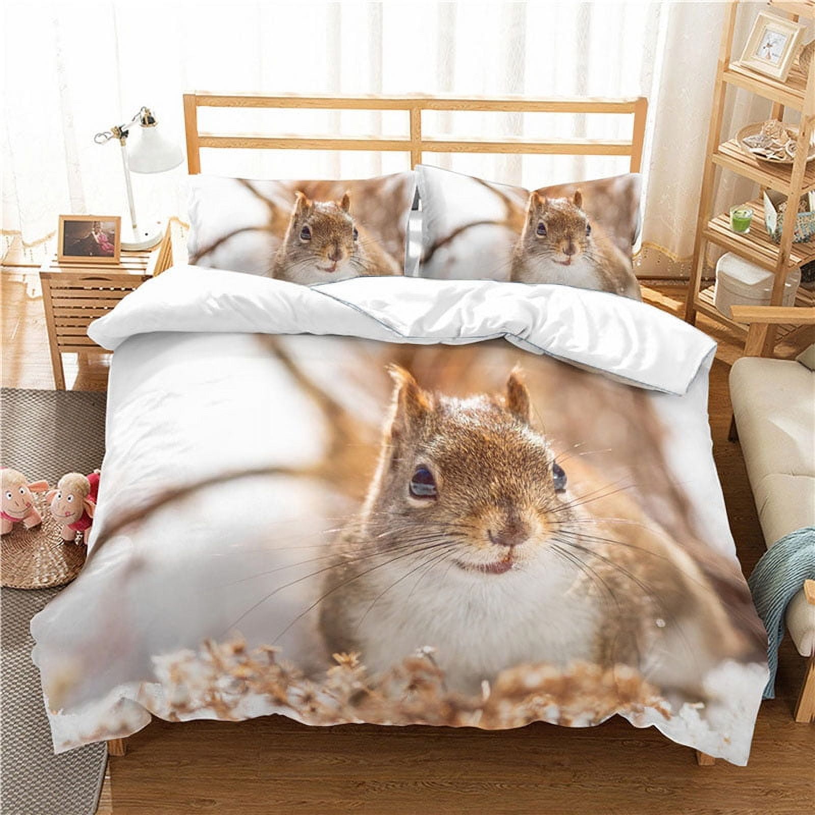 Bedding Set Luxury 3D Cute Squirrel Print 2/3Pcs Animal Duvet Cover Pillowcase for Kid Adult ...