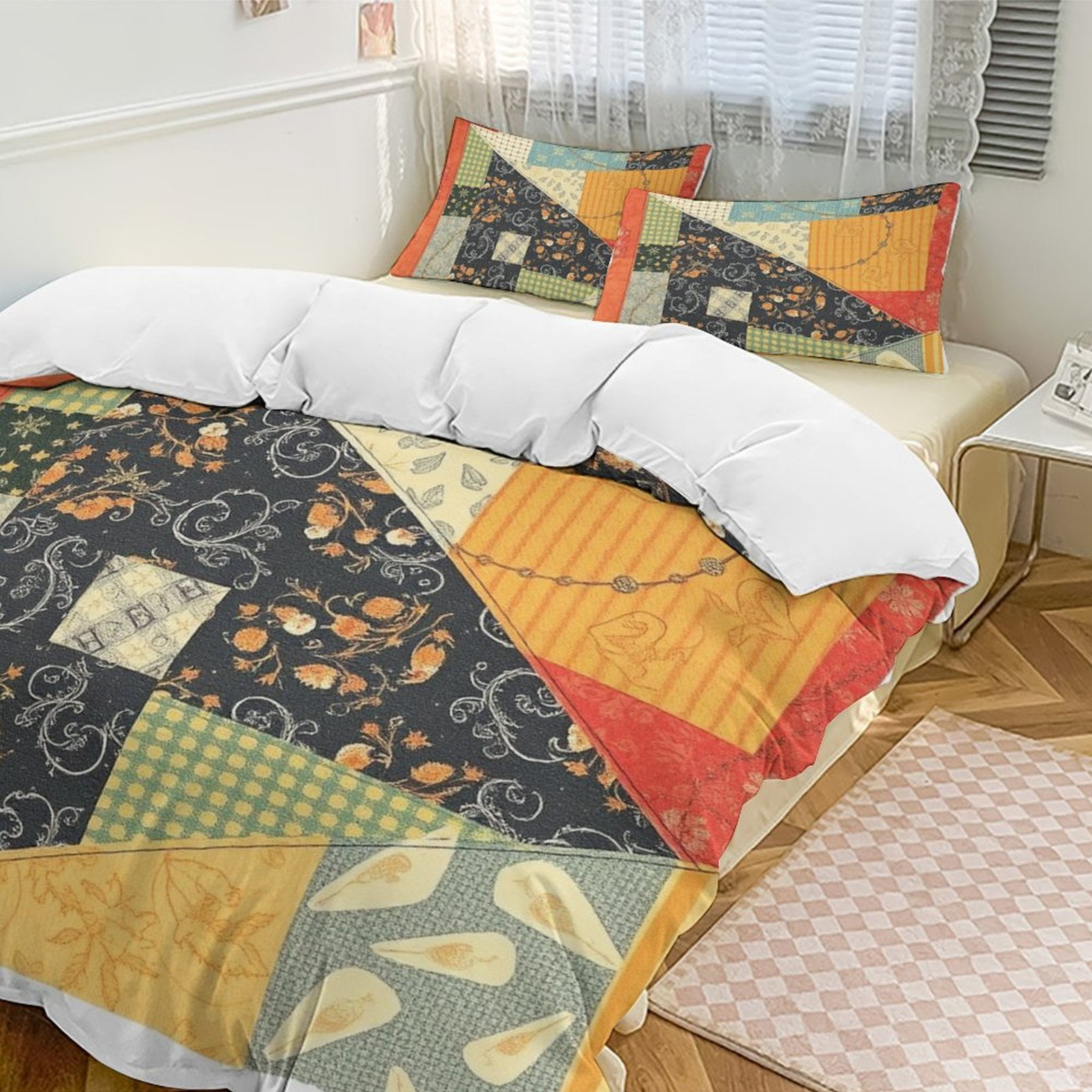 Bedding Set Patchwork Print Bat Duvet Cover Set Comforter Cover Ultra ...
