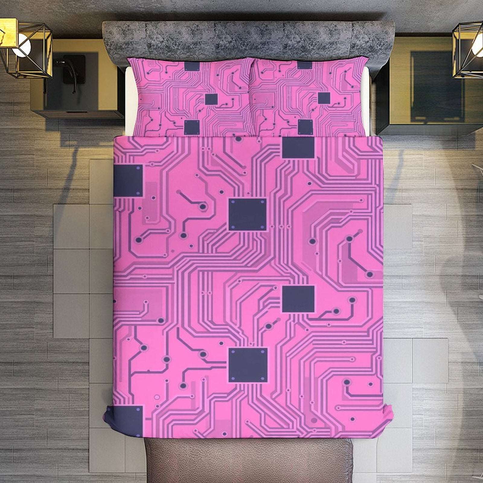 Bedding Set Pink Circuit Board Design Duvet Cover Pillowcase Bedroom ...