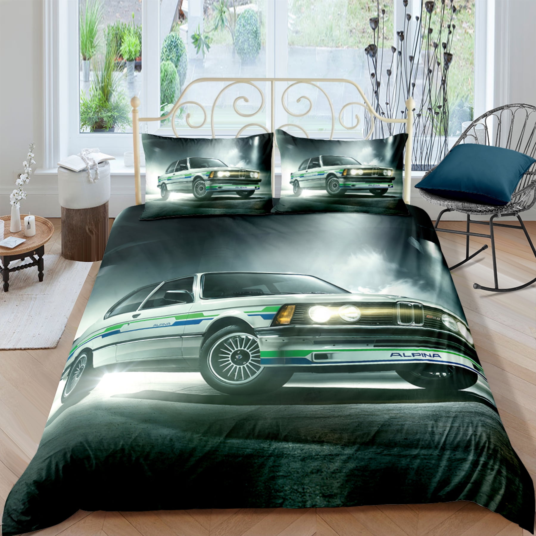 Bedding Set Pristine White Car Design with Matching Pillowcases Perfect ...
