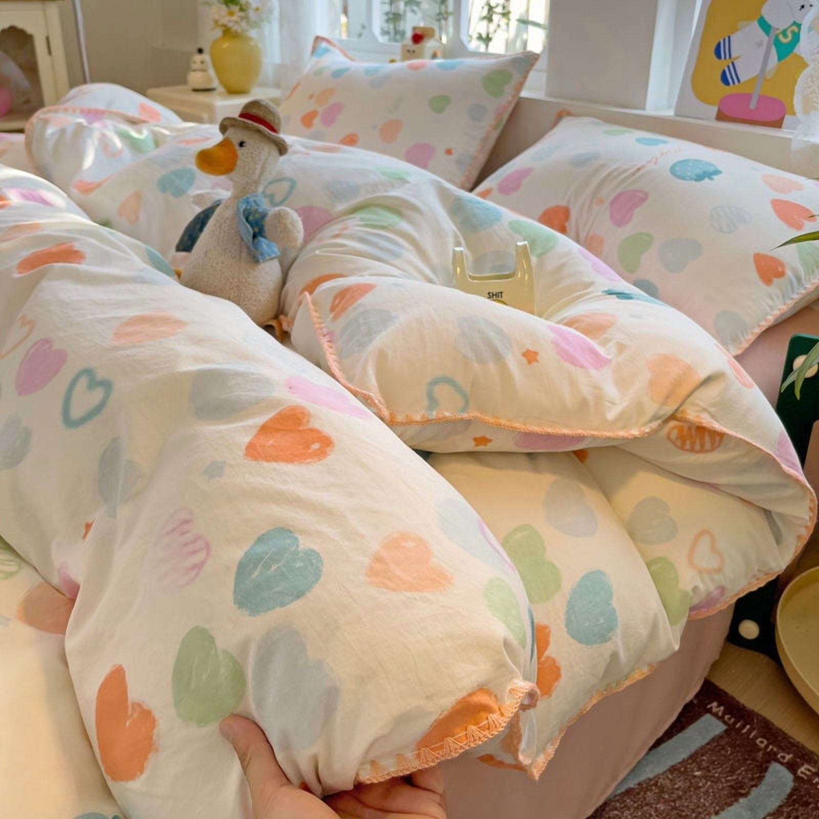 Bedding Set Purple Love Stripe Double Layer Yarn Four Piece Dormitory ...