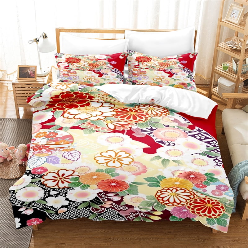 Bedding Set Red Big Flower Duvet Cover High-grade Comforter Bedding ...