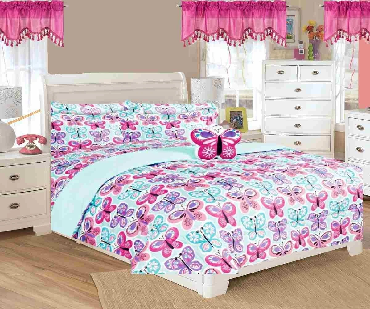 Bedding Set Reversible Full Size 8-Piece Butterfly Blue Hot Pink Bed in ...
