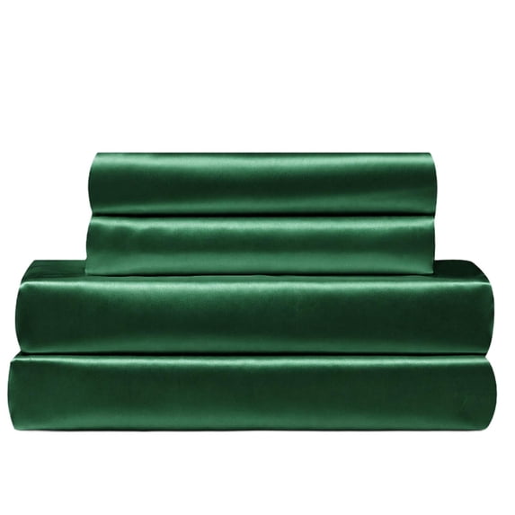Bedding Set Satin Deep Green Ultra Soft Cooling Hypoallergenic Twin ...