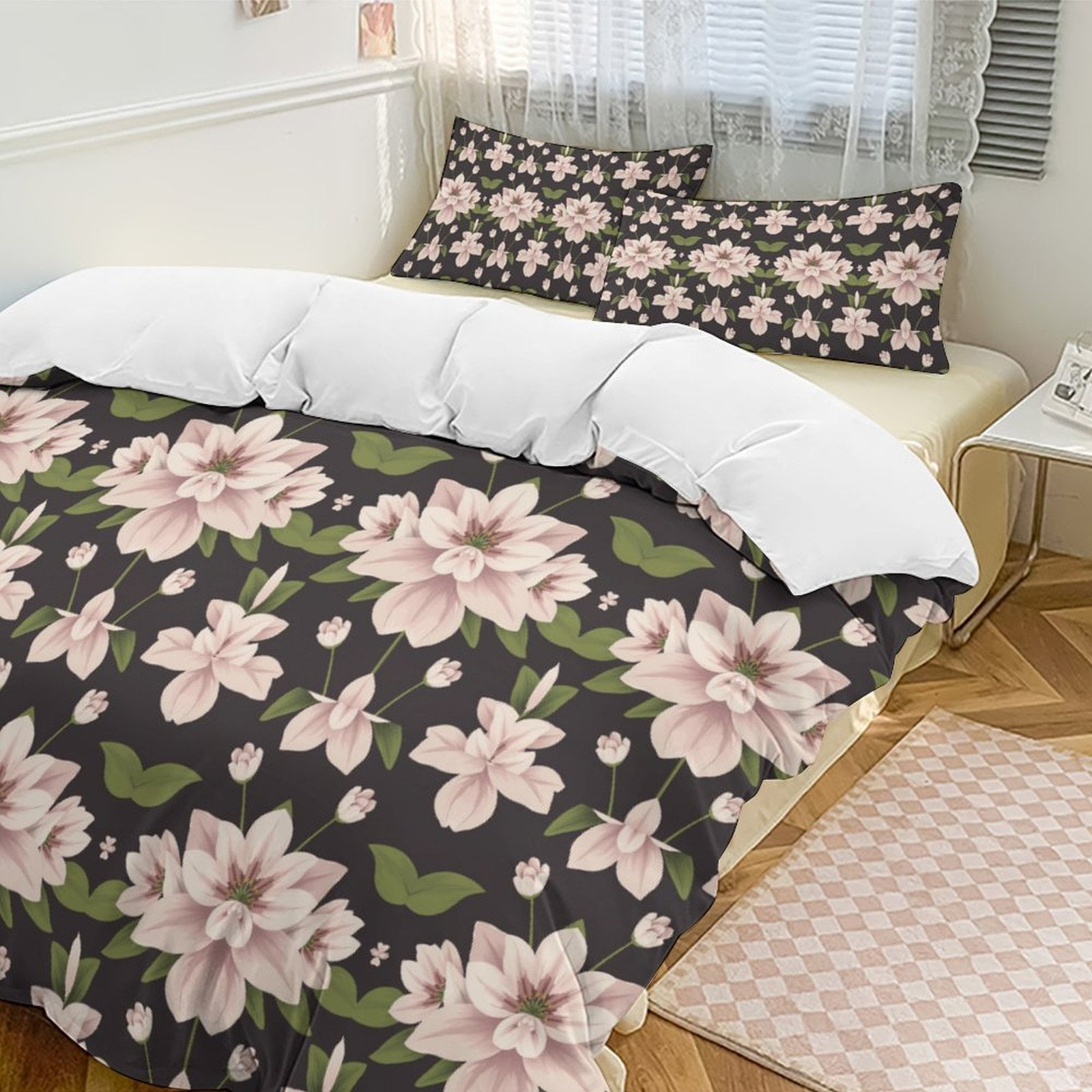 Bedding Set Seamless Flower Pattern Bat Duvet Cover Set Comforter Cover ...