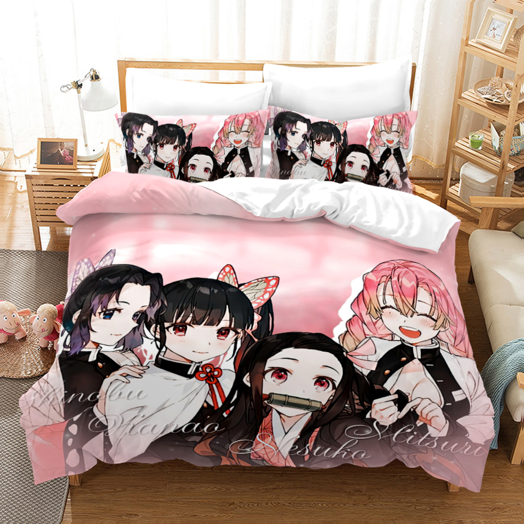 Bedding Set Soft Pink Anime Comforter Featuring Kanao Shinobu Mitsuri ...