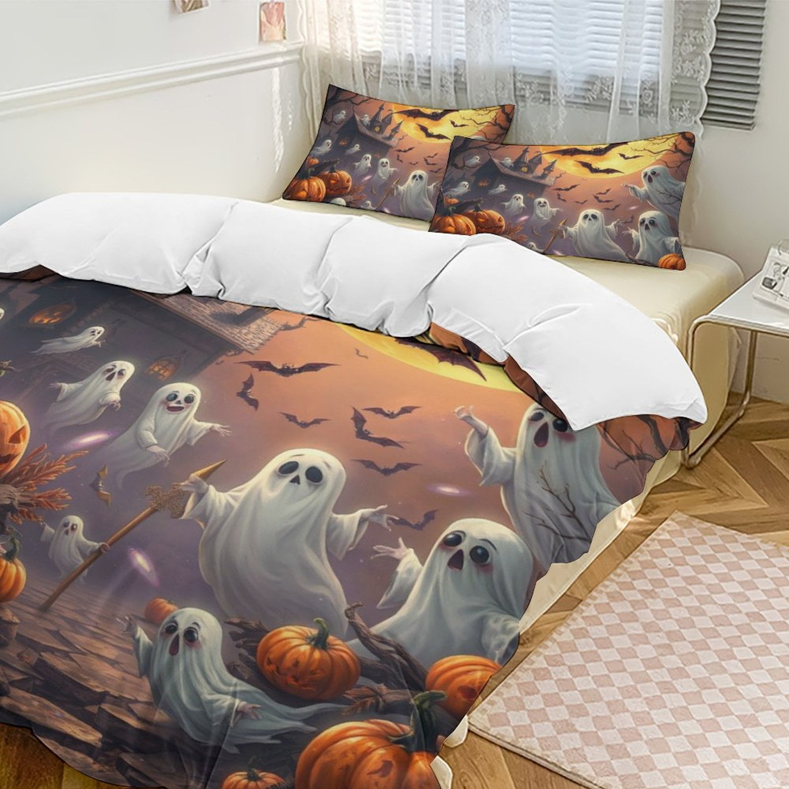Bedding Set Spooky Halloween Ghosts Pumpkins Bat Duvet Cover Set ...