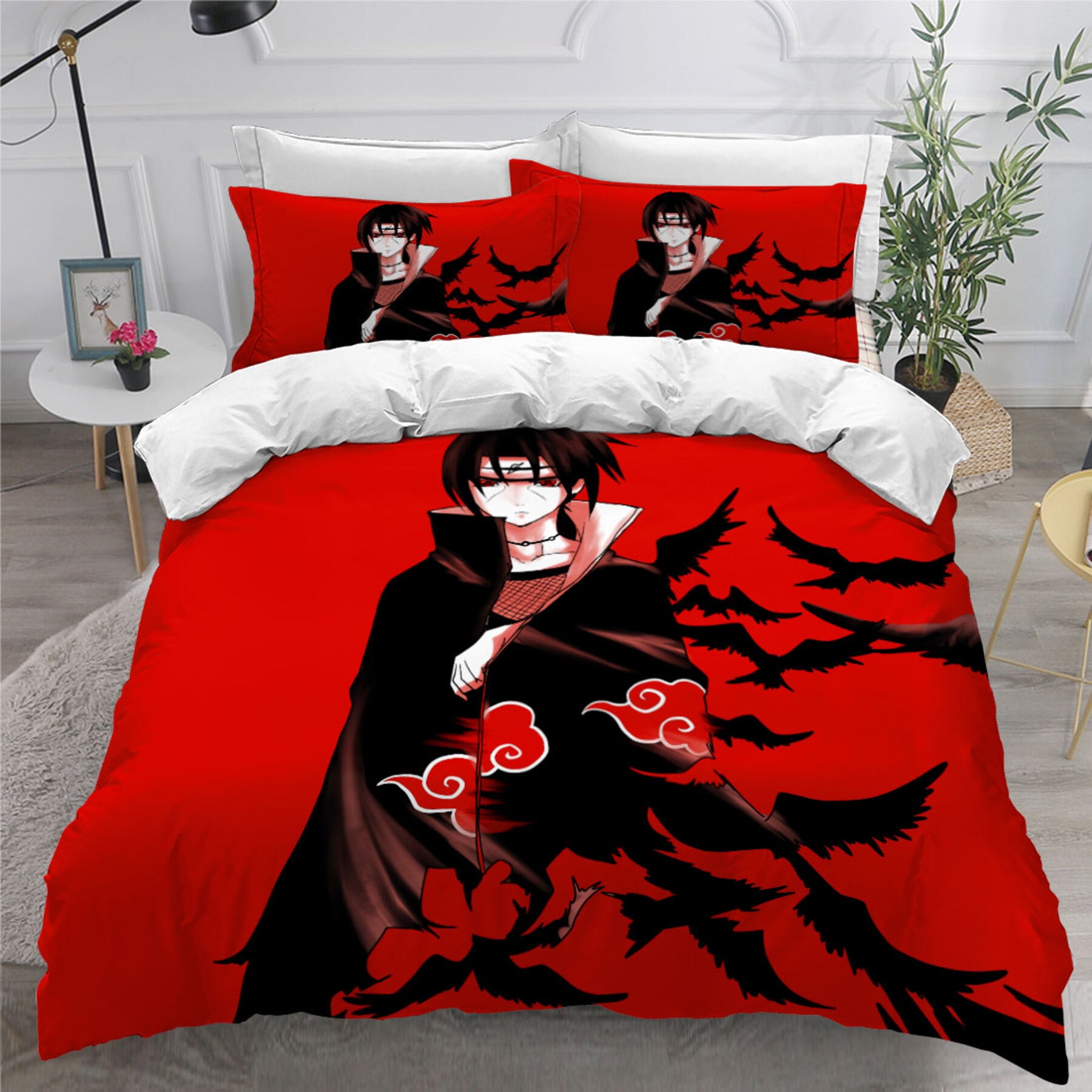 Bedding Set Vibrant Anime Design with Crows & Akatsuki Clouds Perfect ...
