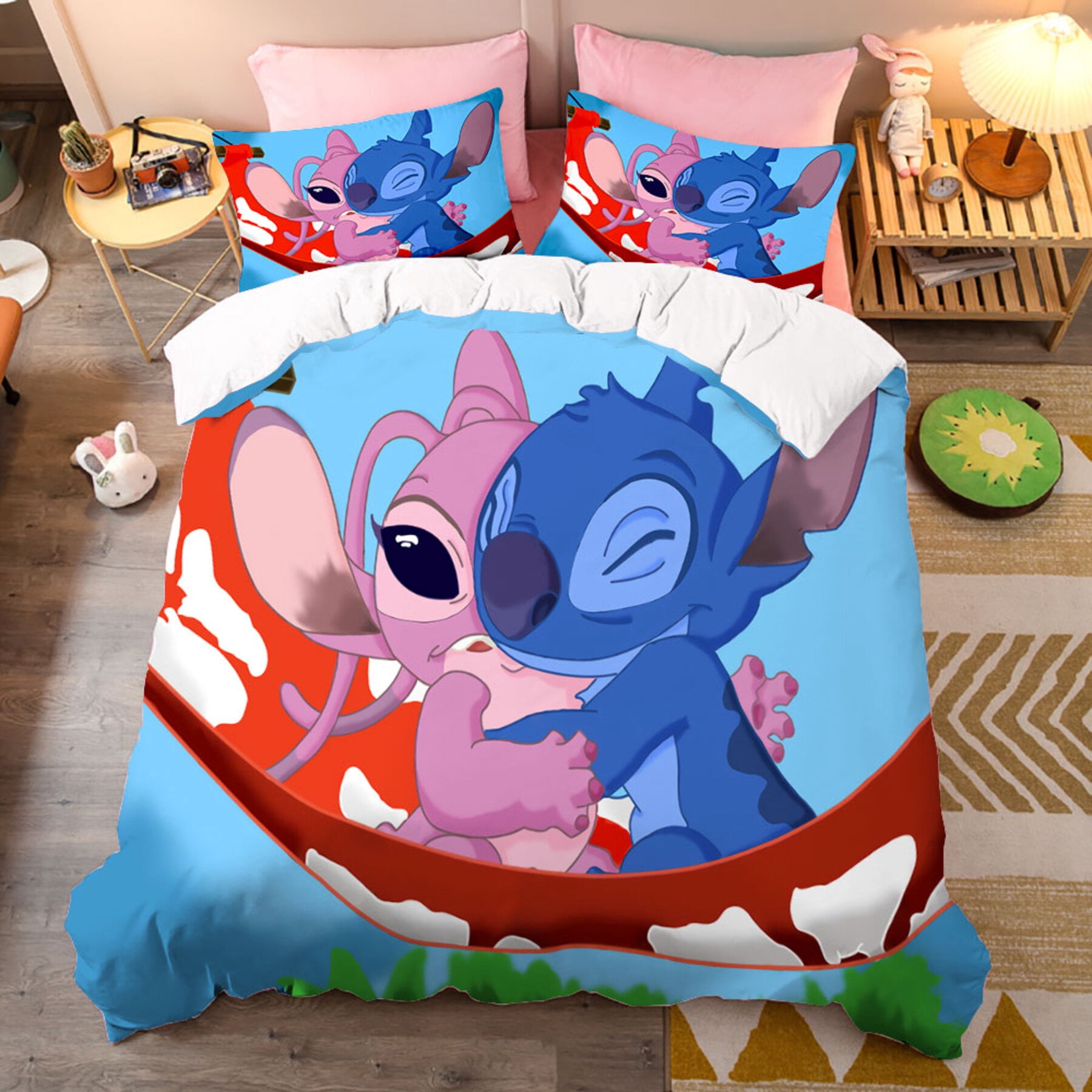 Bedding Set Vibrant Blue & Red Duvet Cover Angel Matching Pillowcases ...