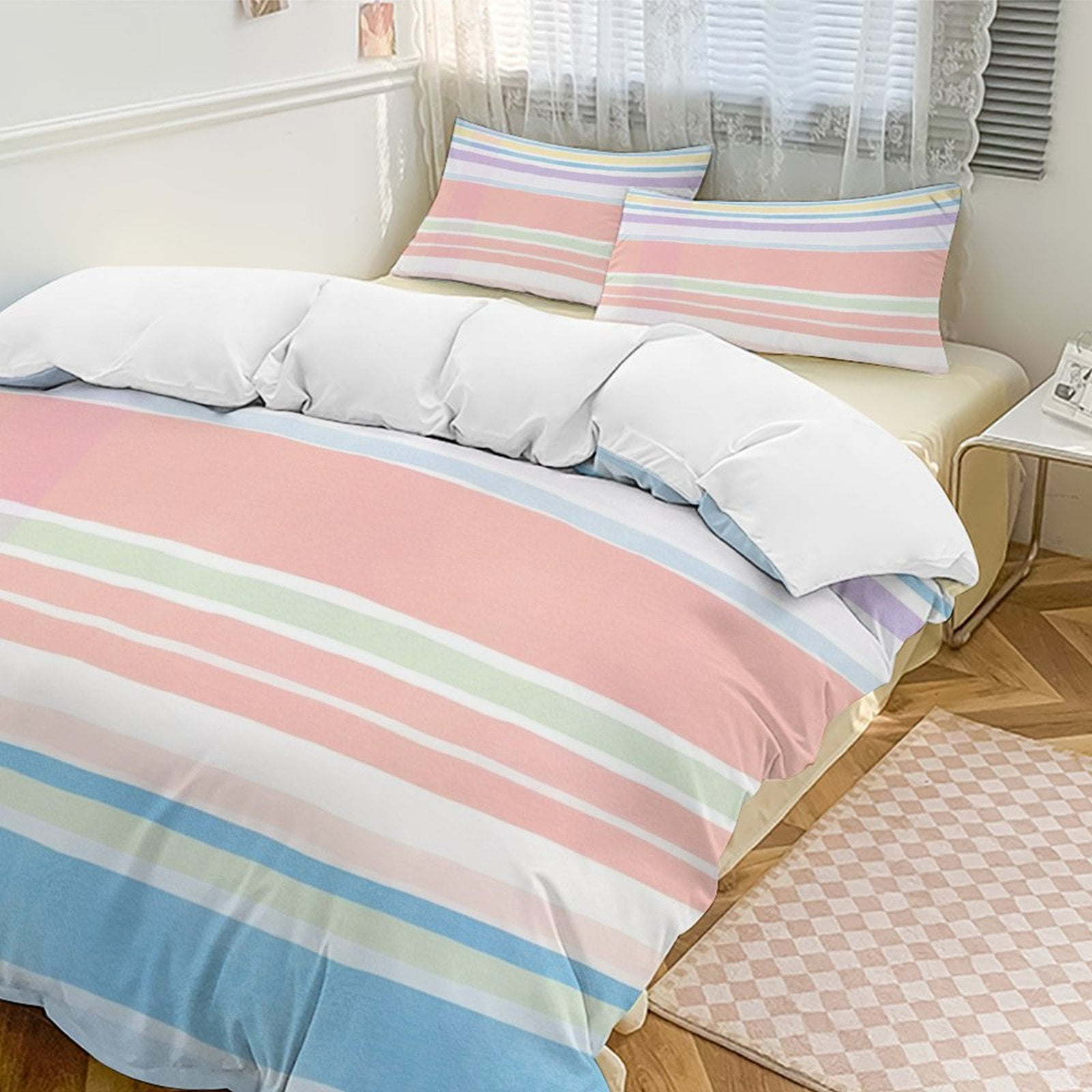 Bedding Set Watercolor Stripes Duvet Cover Set Comforter Cover Ultra-Soft Polyester Quilt Cover ...