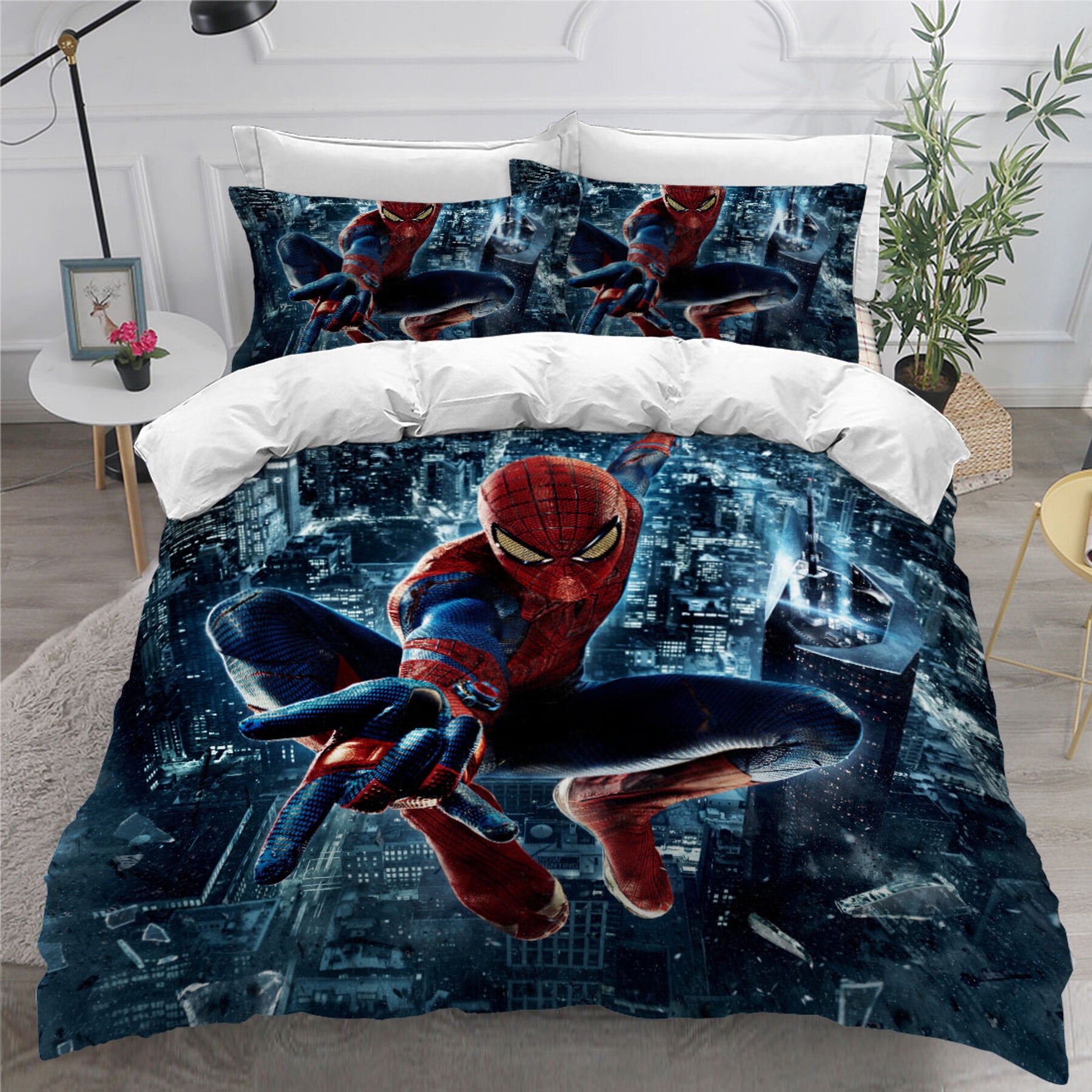 Bedding Set Web-Slinging Design with Nighttime Cityscape - Walmart.com