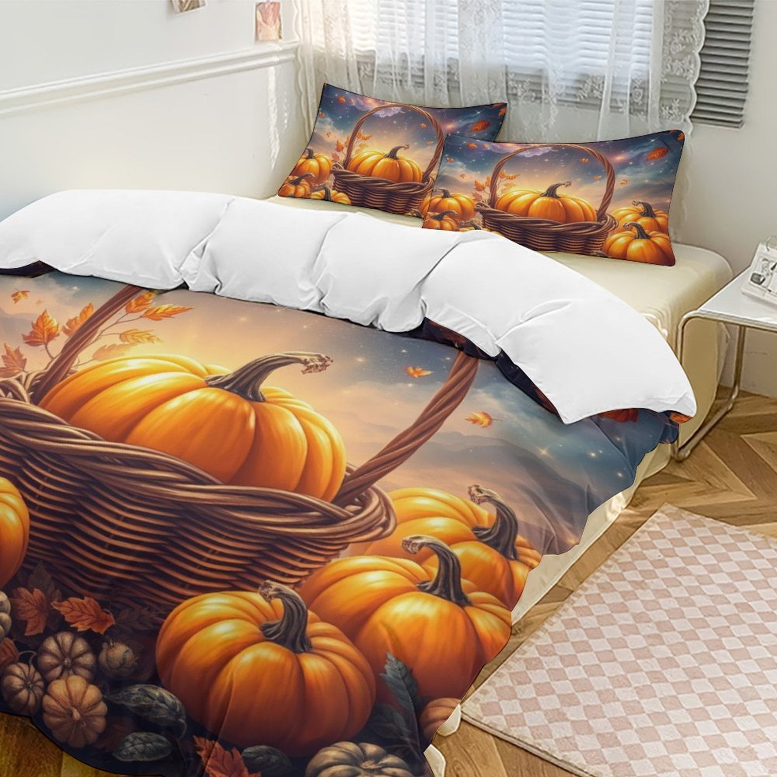 Bedding Set for Boys Women Men Modern Autumn Harvest Basket Pumpkins ...