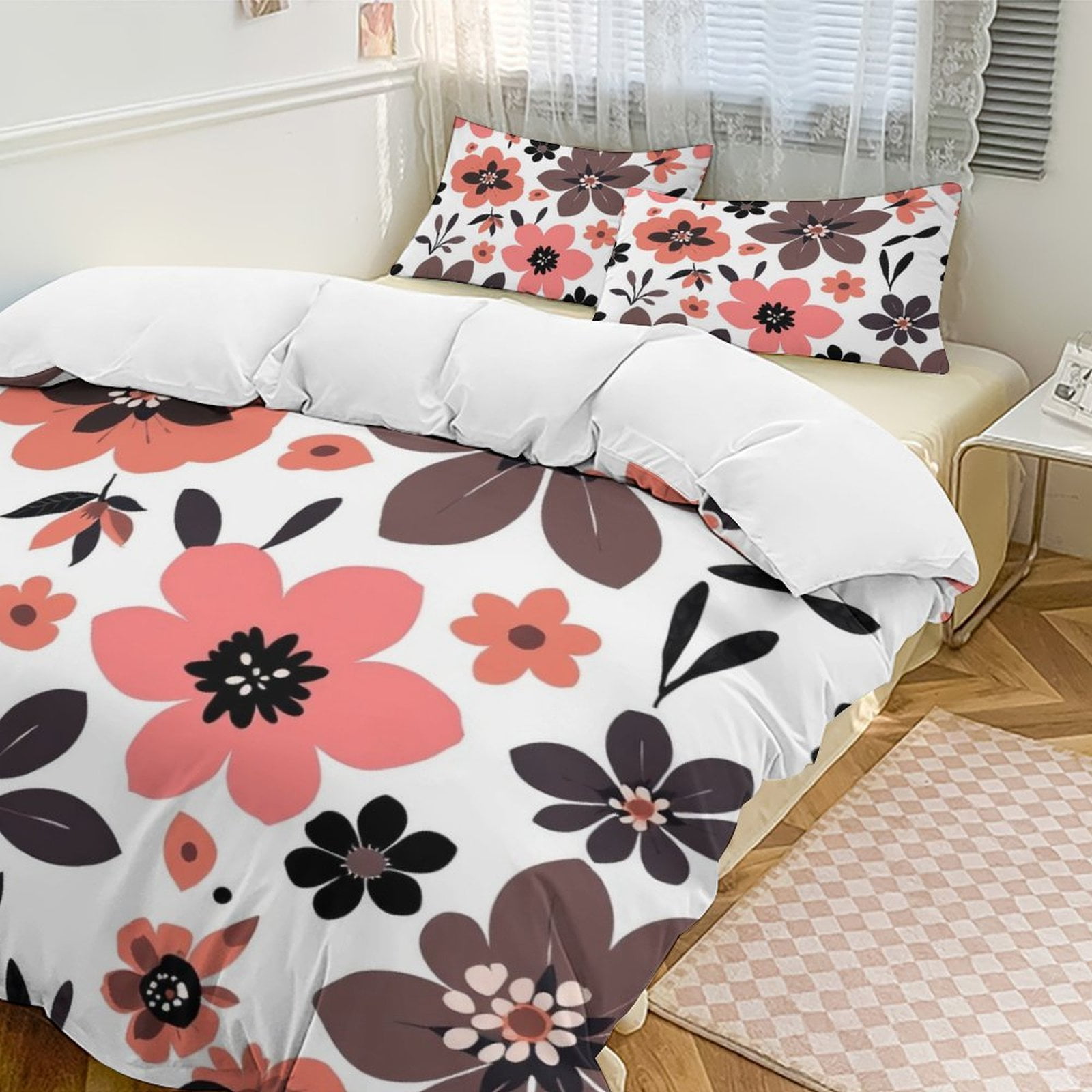 Bedding Set for Boys Women Men Modern Floral Seamless Pattern Polyester ...
