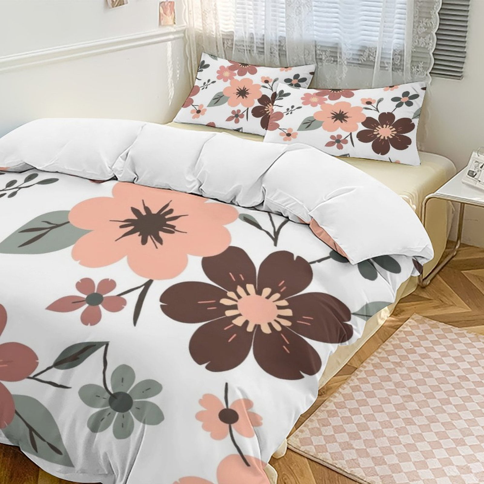 Bedding Set for Boys Women Men Modern Floral Seamless Pattern Polyester ...