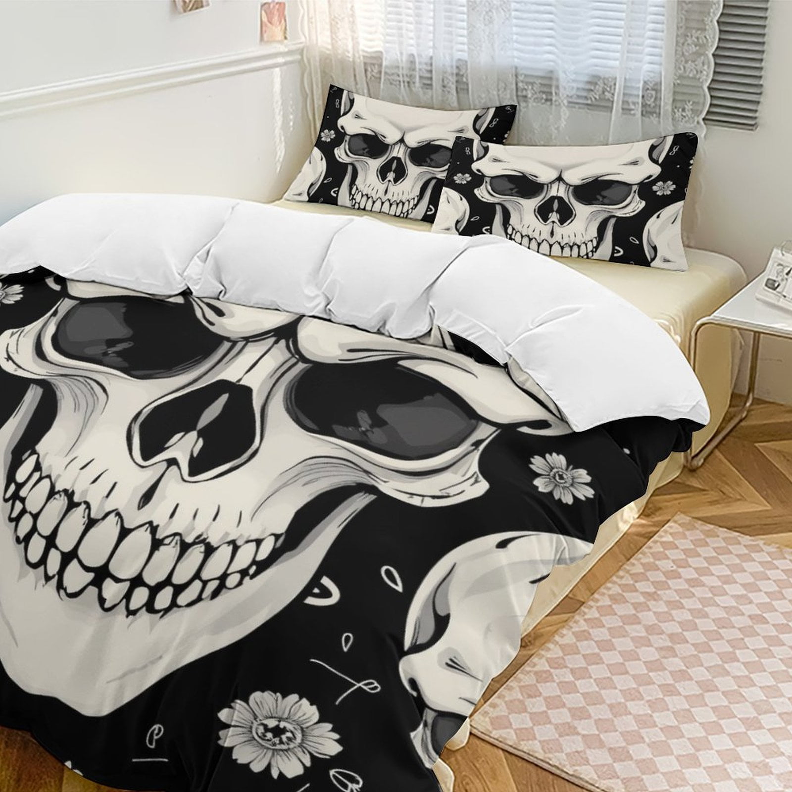 Bedding Set for Boys Women Men Modern Floral Skull Seamless Pattern ...