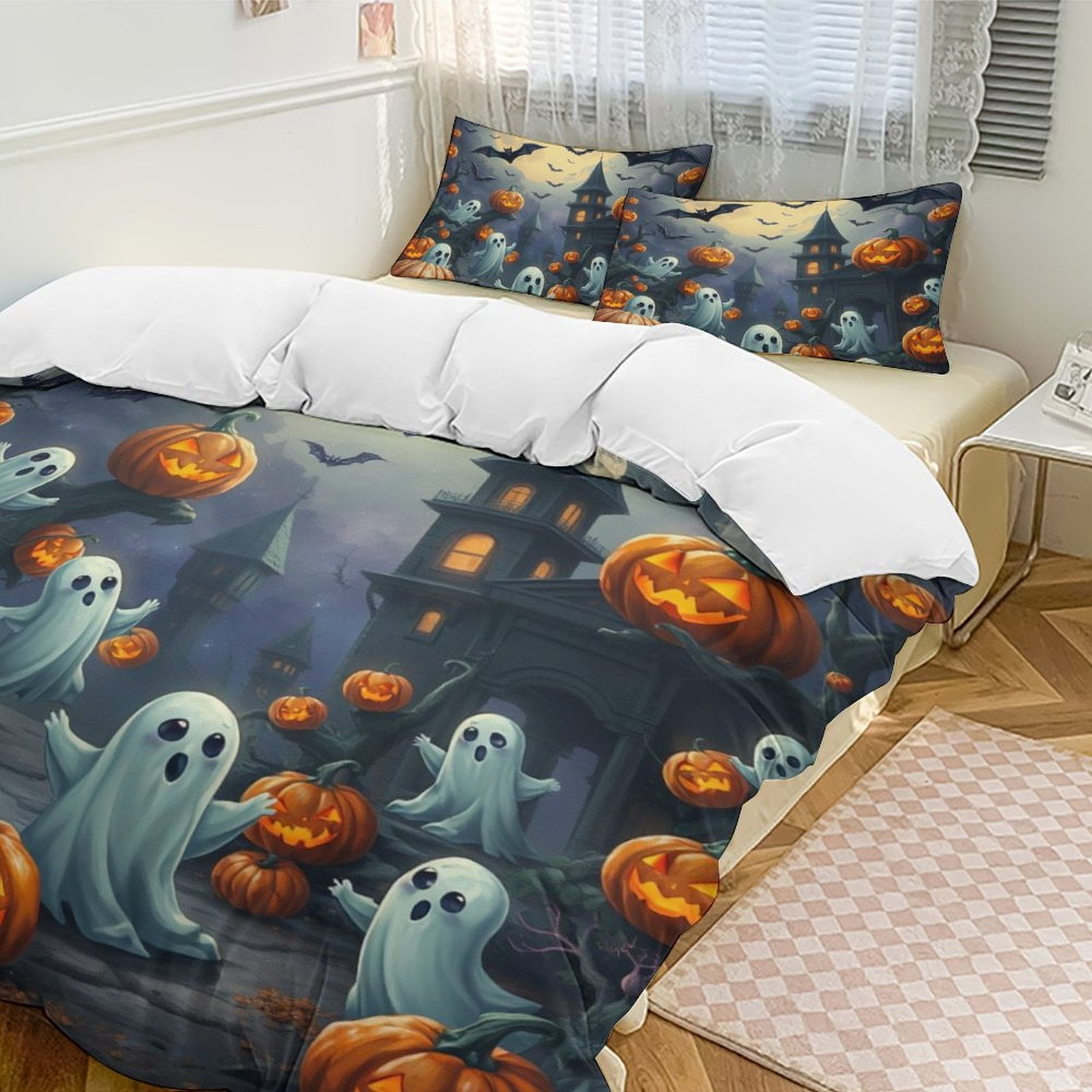 Bedding Set for Boys Women Men Modern Halloween Spooky Ghosts Polyester ...
