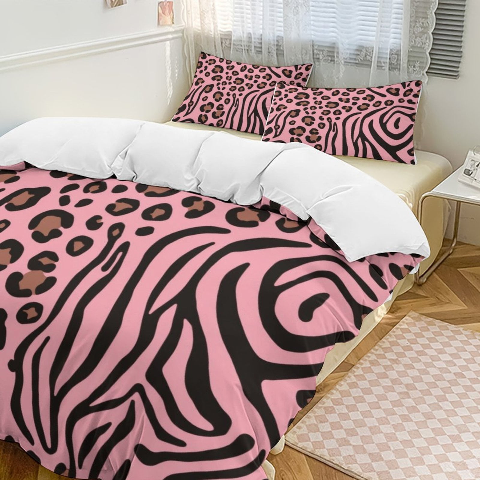Bedding Set for Boys Women Men Modern Pink Leopard Zebra Print ...