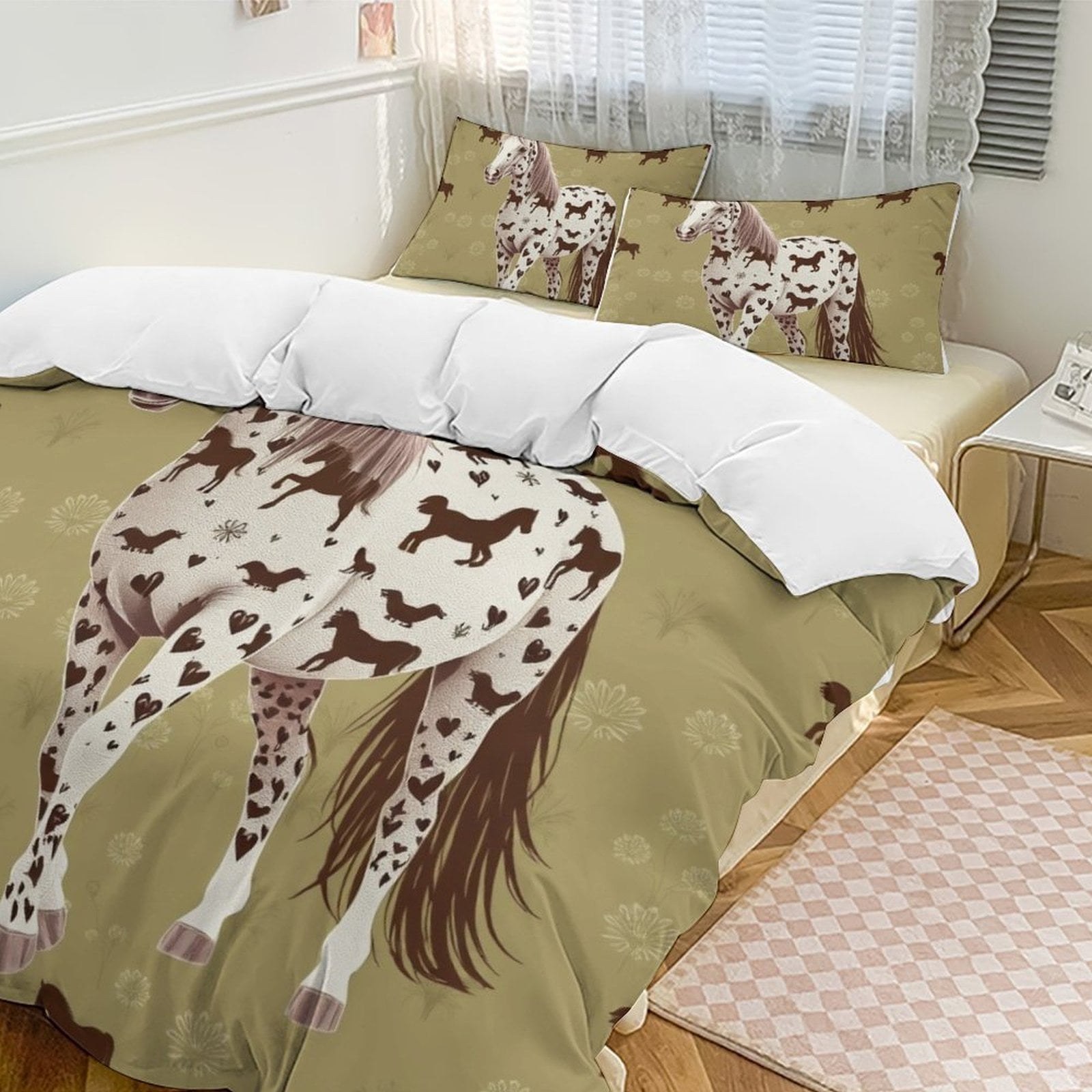 Bedding Set for Boys Women Men Modern Spotted Horse Pattern Polyester ...