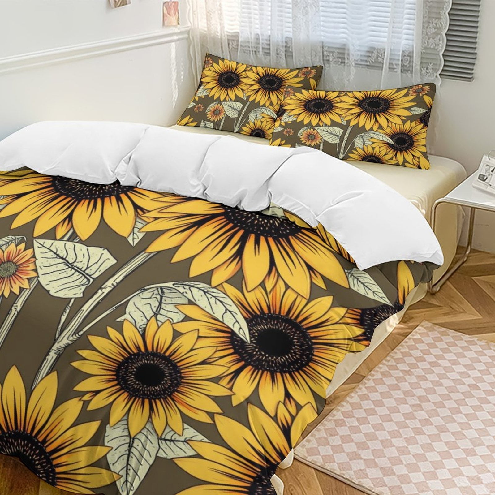 Bedding Set for Boys Women Men Modern Sunflower Floral Pattern ...